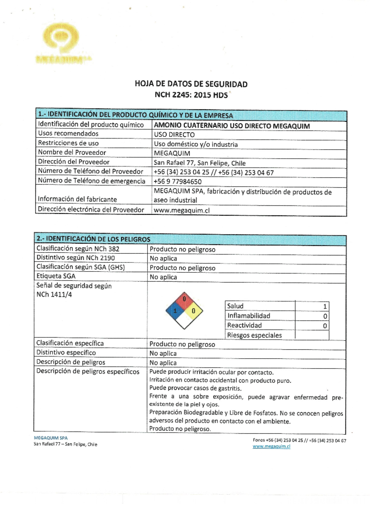 Amonio Cuaternario - HDS - Quimica - Studocu
