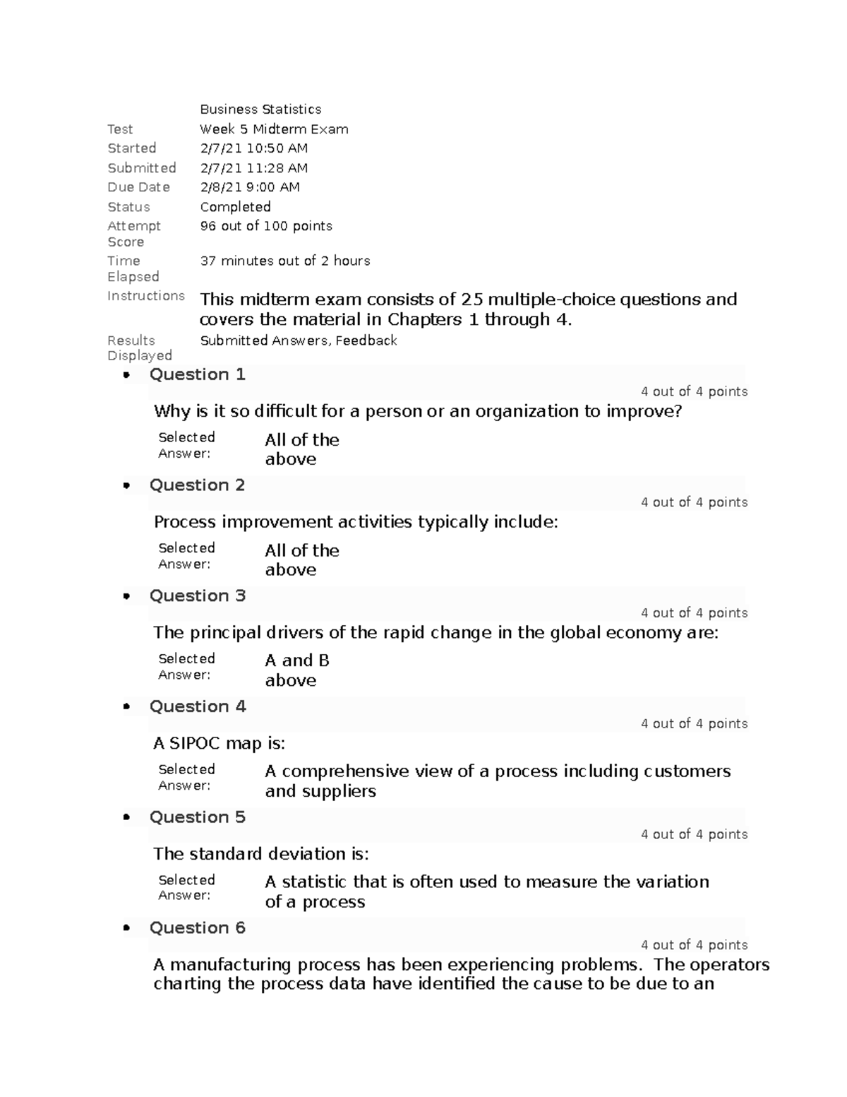 Midterm 510 Business - study help - Business Statistics Test Week 5 ...
