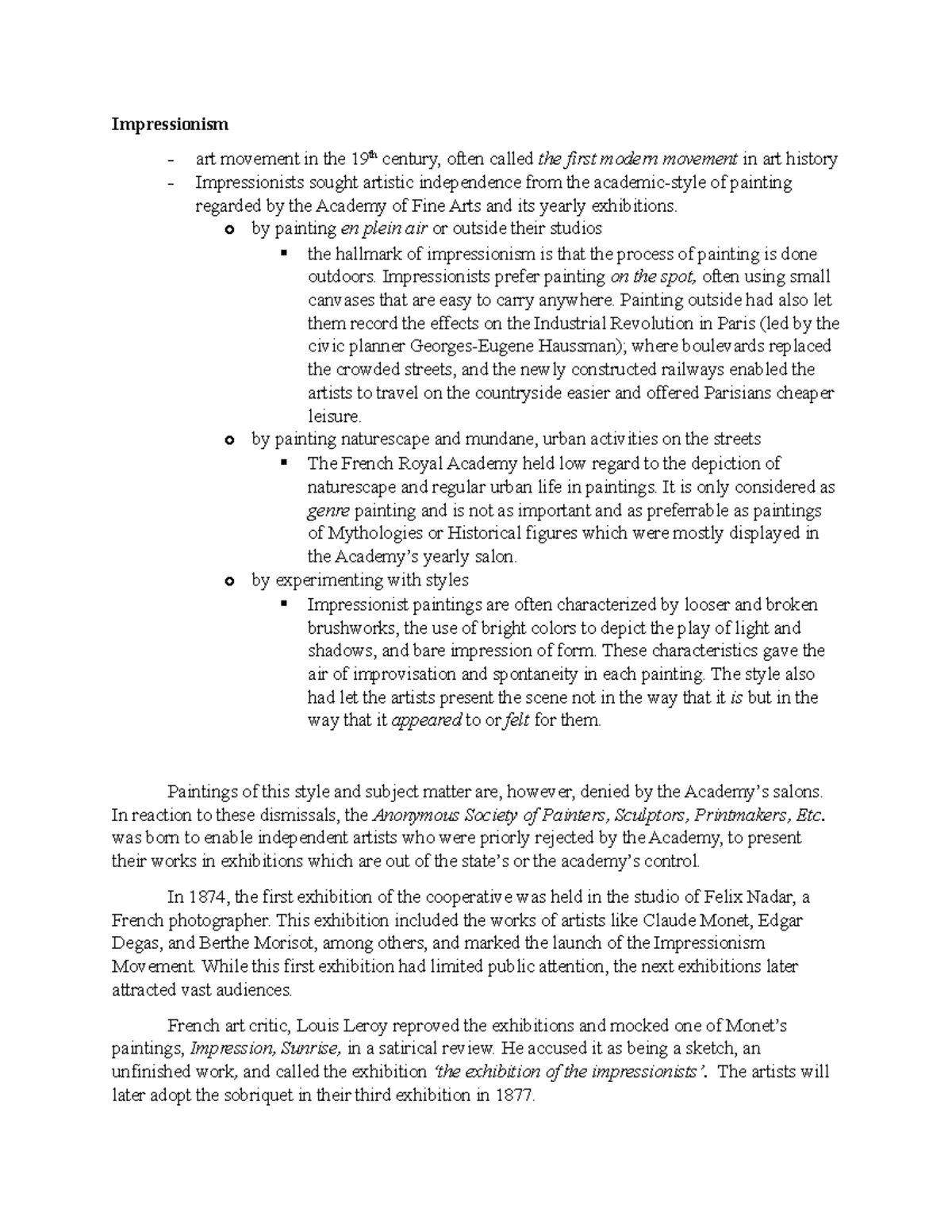 Impressionism History, Proponents - Impressionism - art movement in the ...