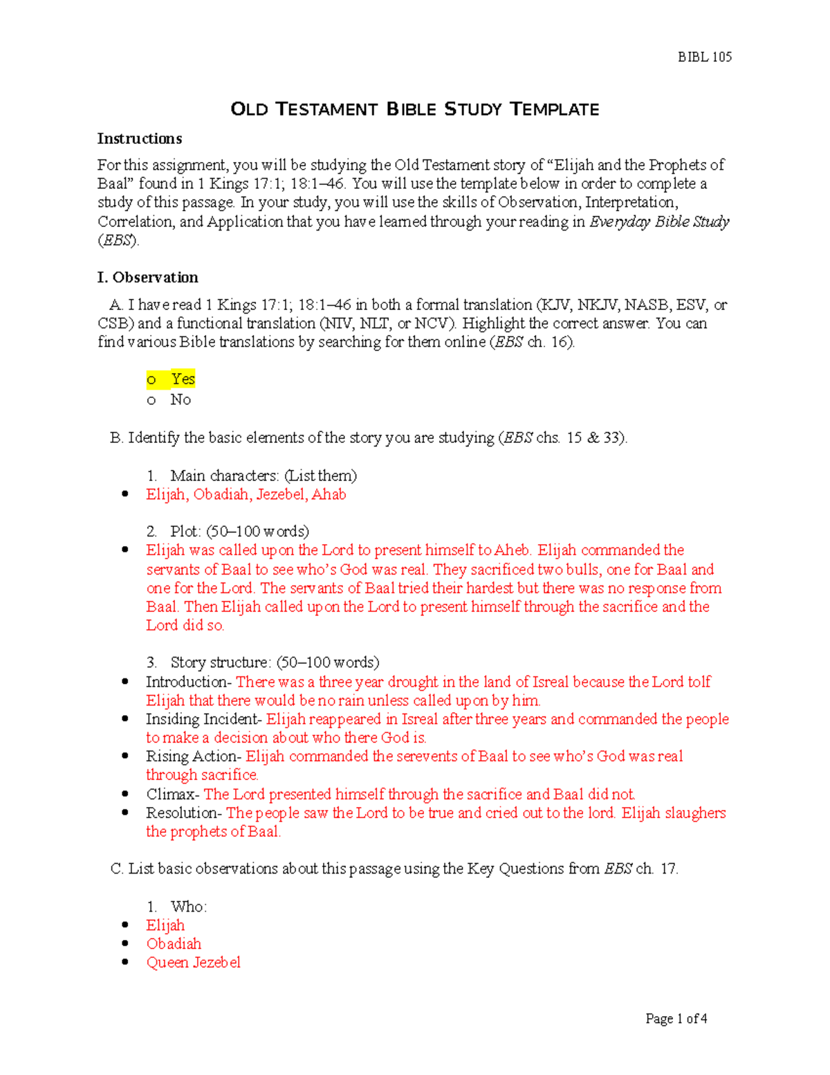 Bible 105 Assignment - OLD TESTAMENT BIBLE STUDY TEMPLATE Instructions ...