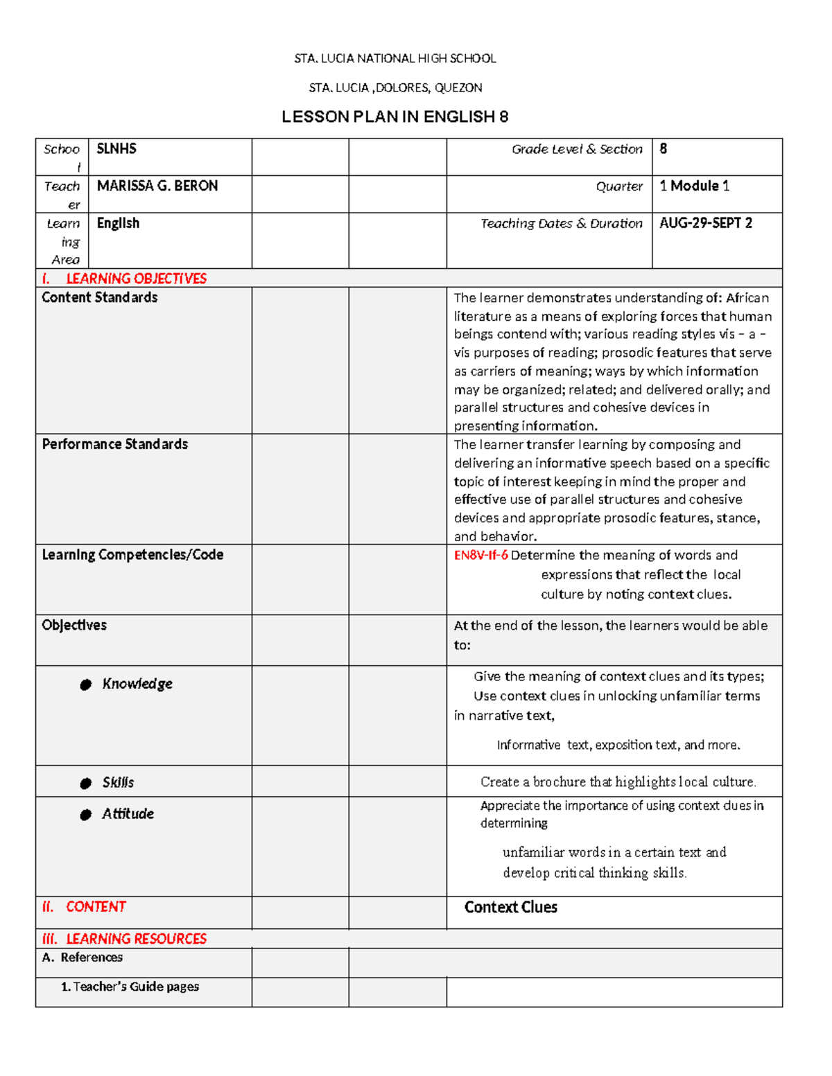 DLP Eng.-8-Q 1-M1 - This is a lecture note in English. - STA. LUCIA NATIONAL HIGH SCHOOL STA ...