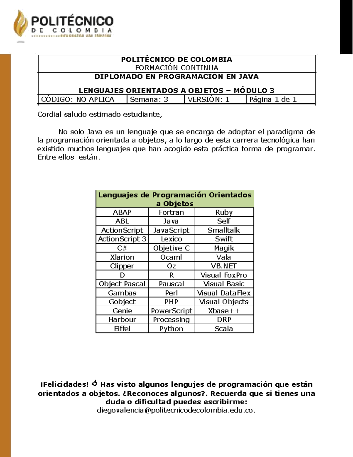 Módulo 3 - Lenguajes Orientados a Objetos - POLIT.. DE COLOMBIA FORMACI ...