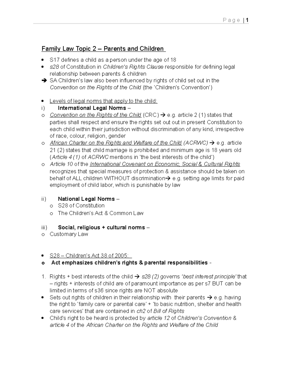 Family Law Notes - ................... - Family Law Topic 2 – Parents ...