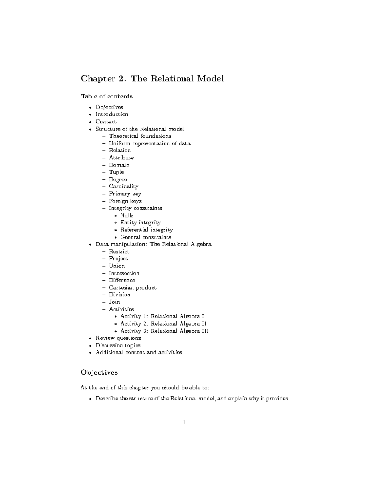 Chp02 - hello - Chapter 2. The Relational Model Table of contents - Objectives - Introduction ...