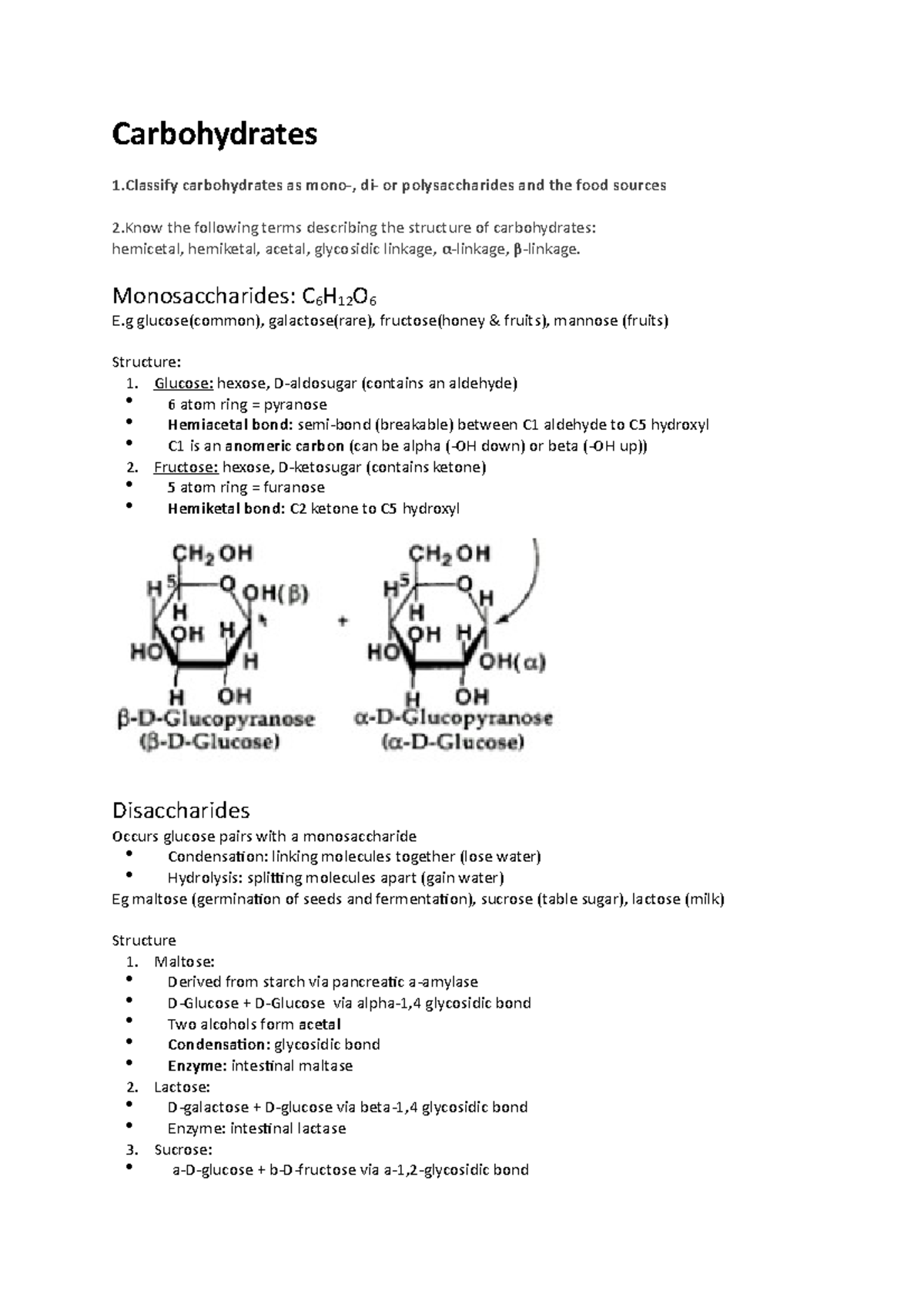 Lecture notes, lecture Carbohydrates - Lecturer ken ng - Carbohydrates ...