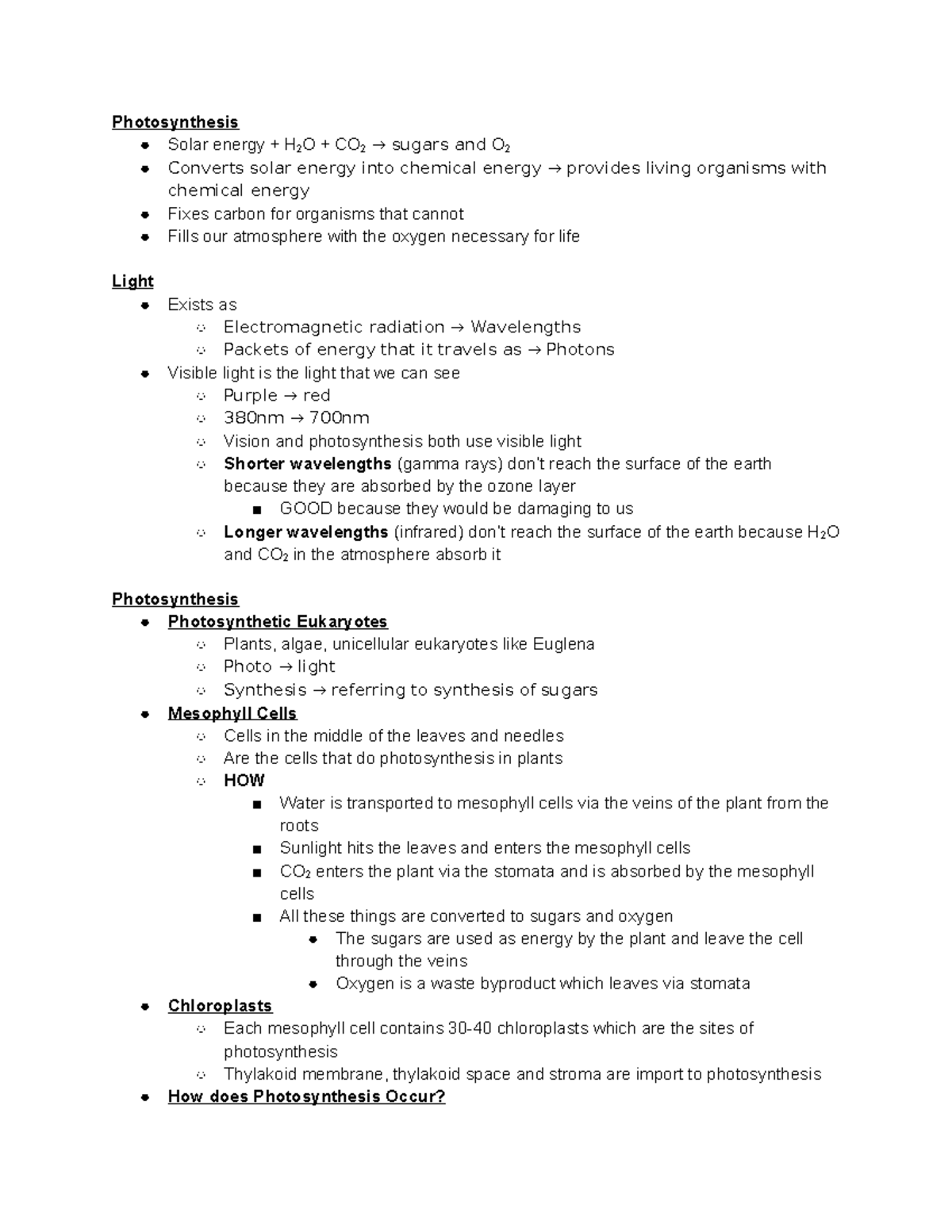 Photosynthesis (Chapter 10) - Photosynthesis Solar energy + H 2 O + CO ...