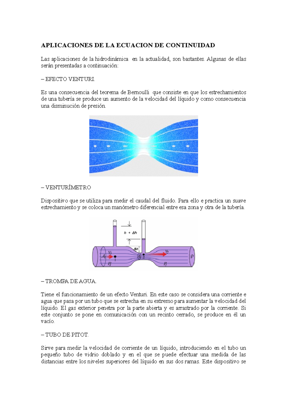 Aplicaciones de continuidad - APLICACIONES DE LA ECUACION DE ...