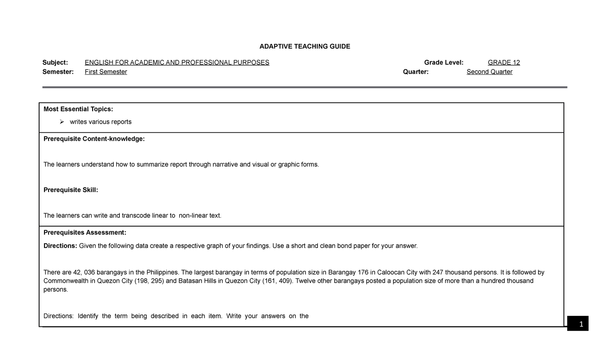EAPP-ATG 4-1ST SEM 2ND-QTR - ADAPTIVE TEACHING GUIDE Subject: ENGLISH ...