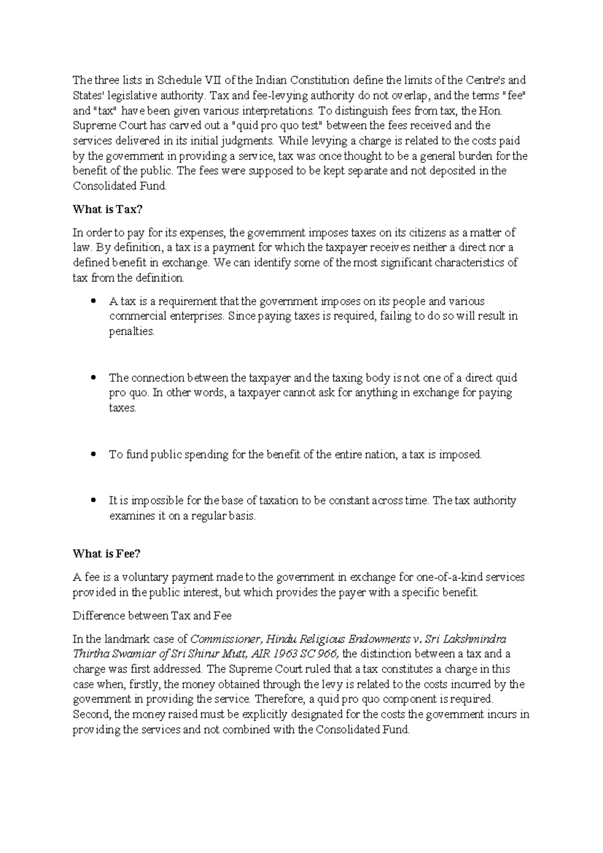 TAX VS FEE - explanation of tax and fees - The three lists in Schedule ...