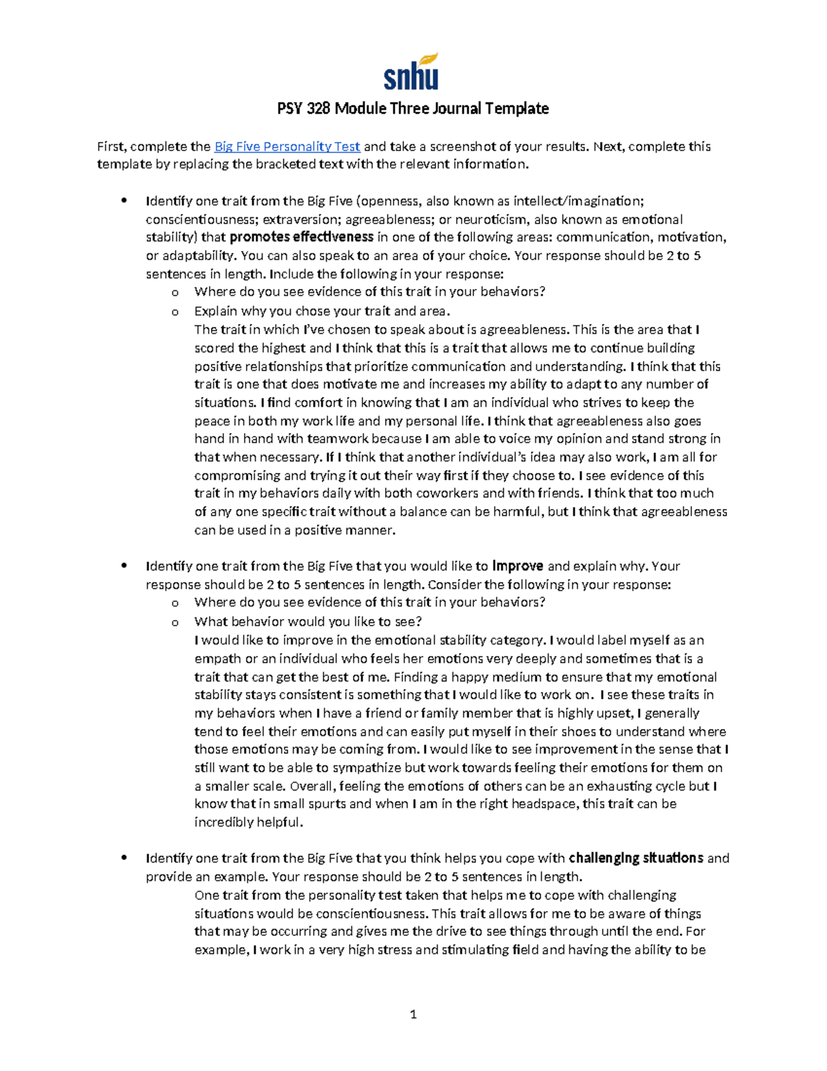 PSY 328 Module Three Journal - Next, complete this template by ...