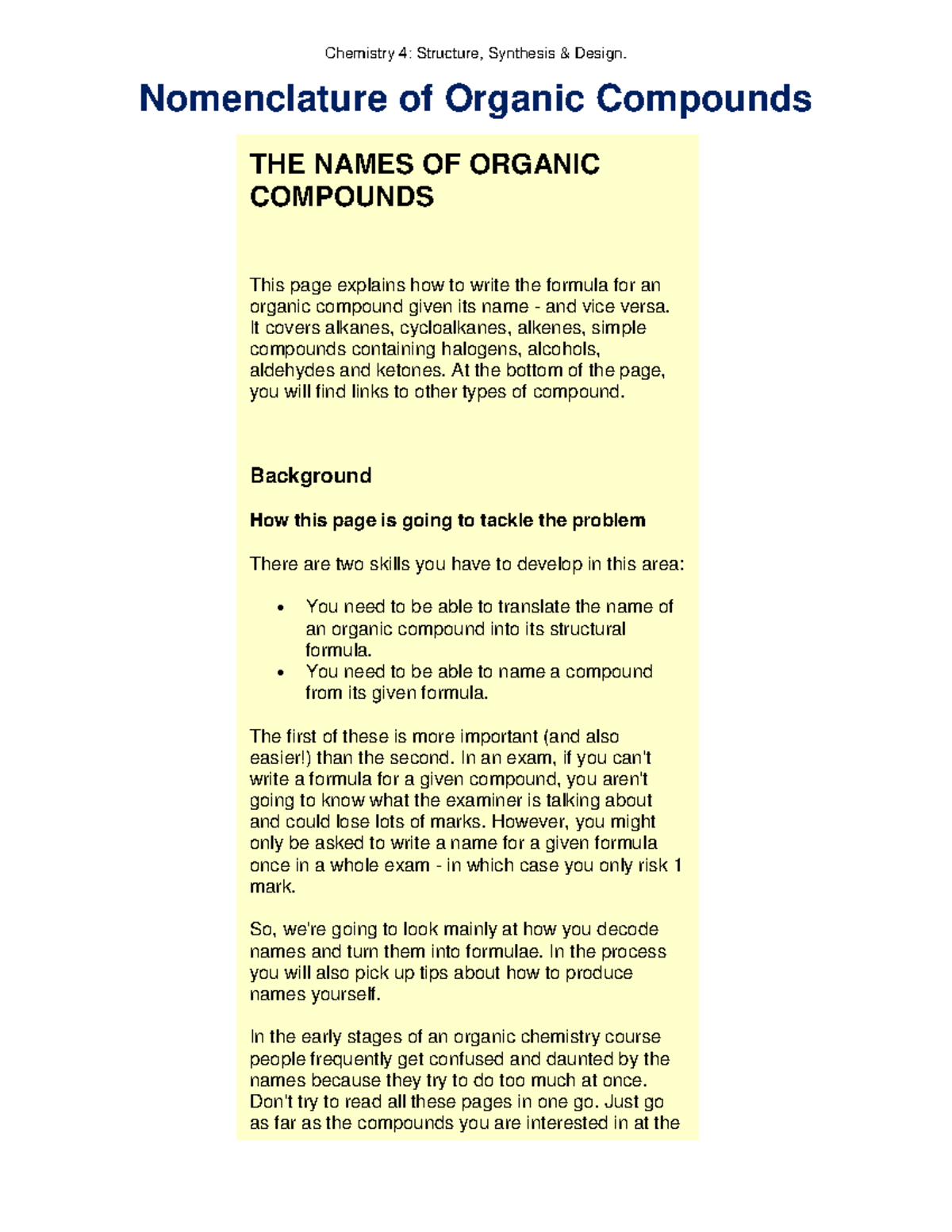 Nomenclature of Organic Compounds - Chemistry 4: Structure, Synthesis ...