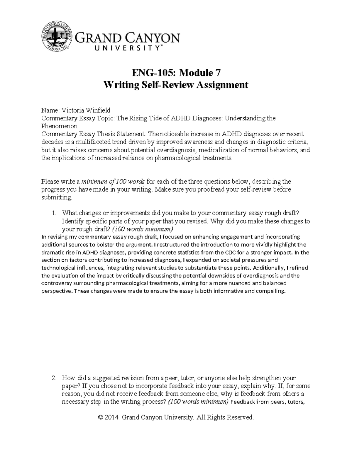 -Self Review Assignment 1 - ENG-105: Module 7 Writing Self-Review ...