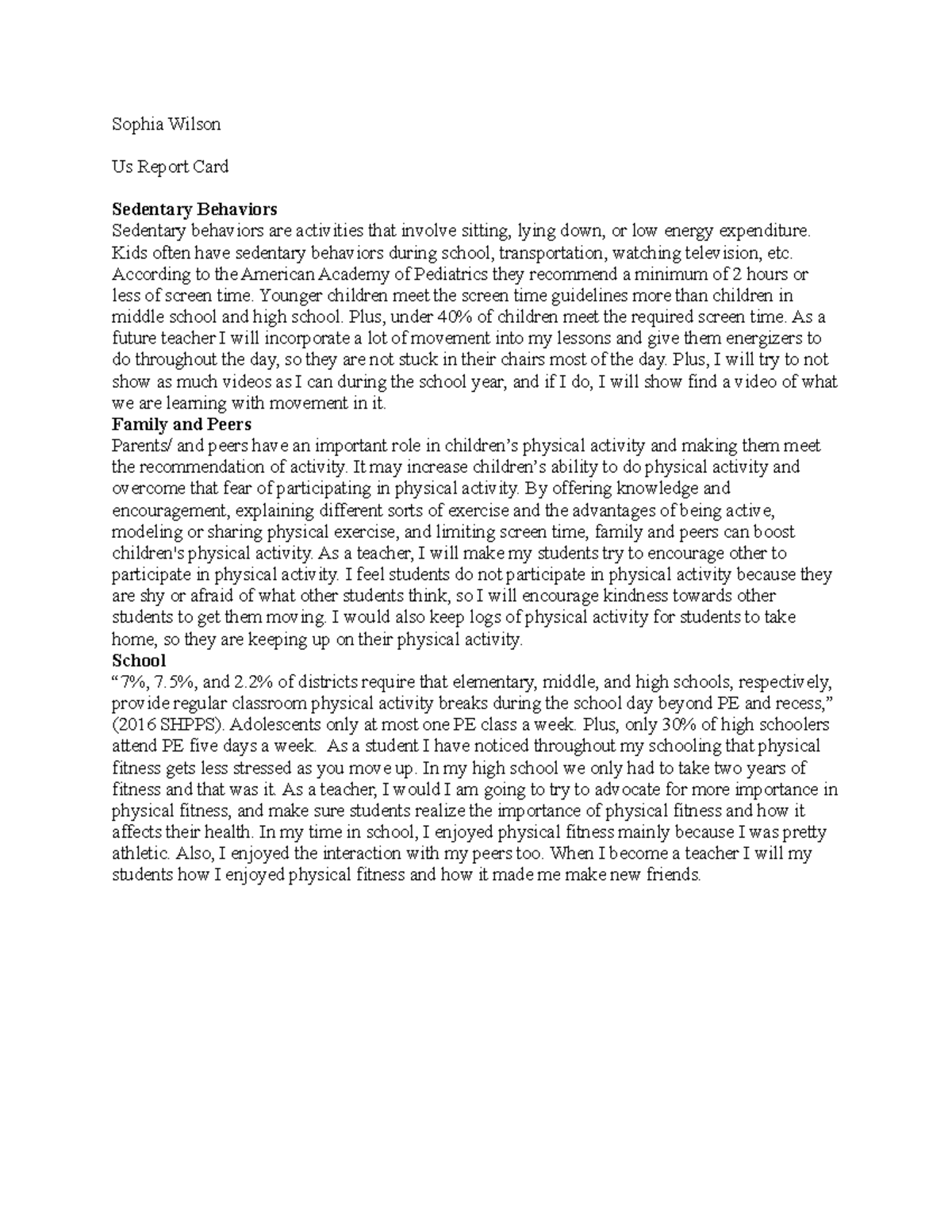 US Report Card - Questions and answers - Sophia Wilson Us Report Card ...