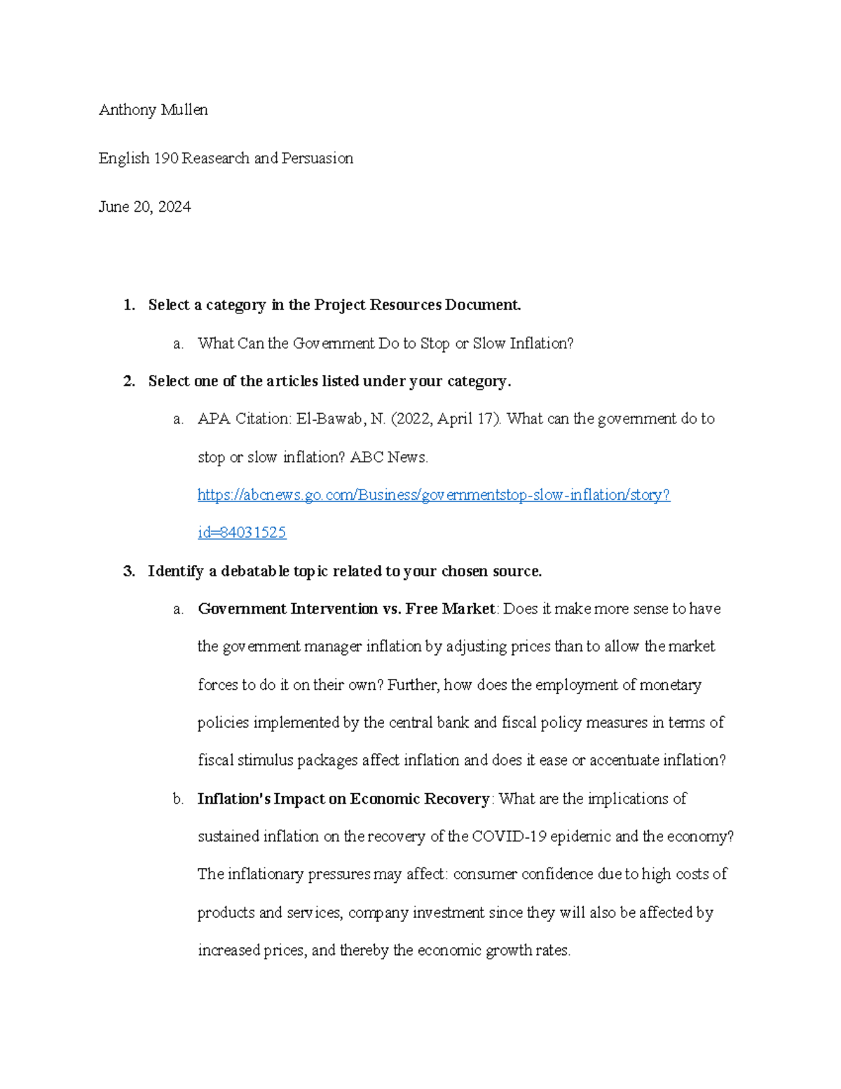 1-2 Assignment - Anthony Mullen English 190 Reasearch and Persuasion ...