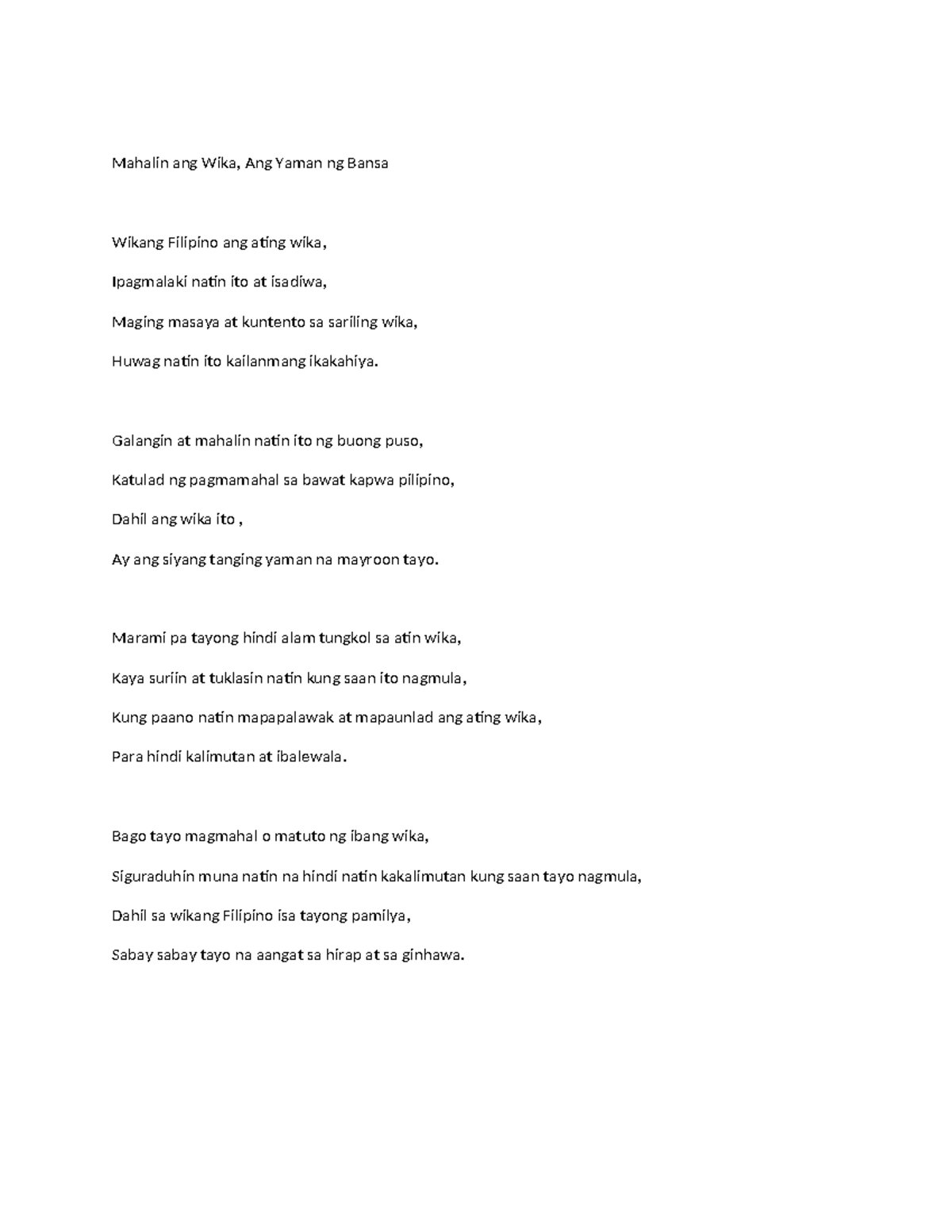 Tula - Well - Mahalin ang Wika, Ang Yaman ng Bansa Wikang Filipino ang ...
