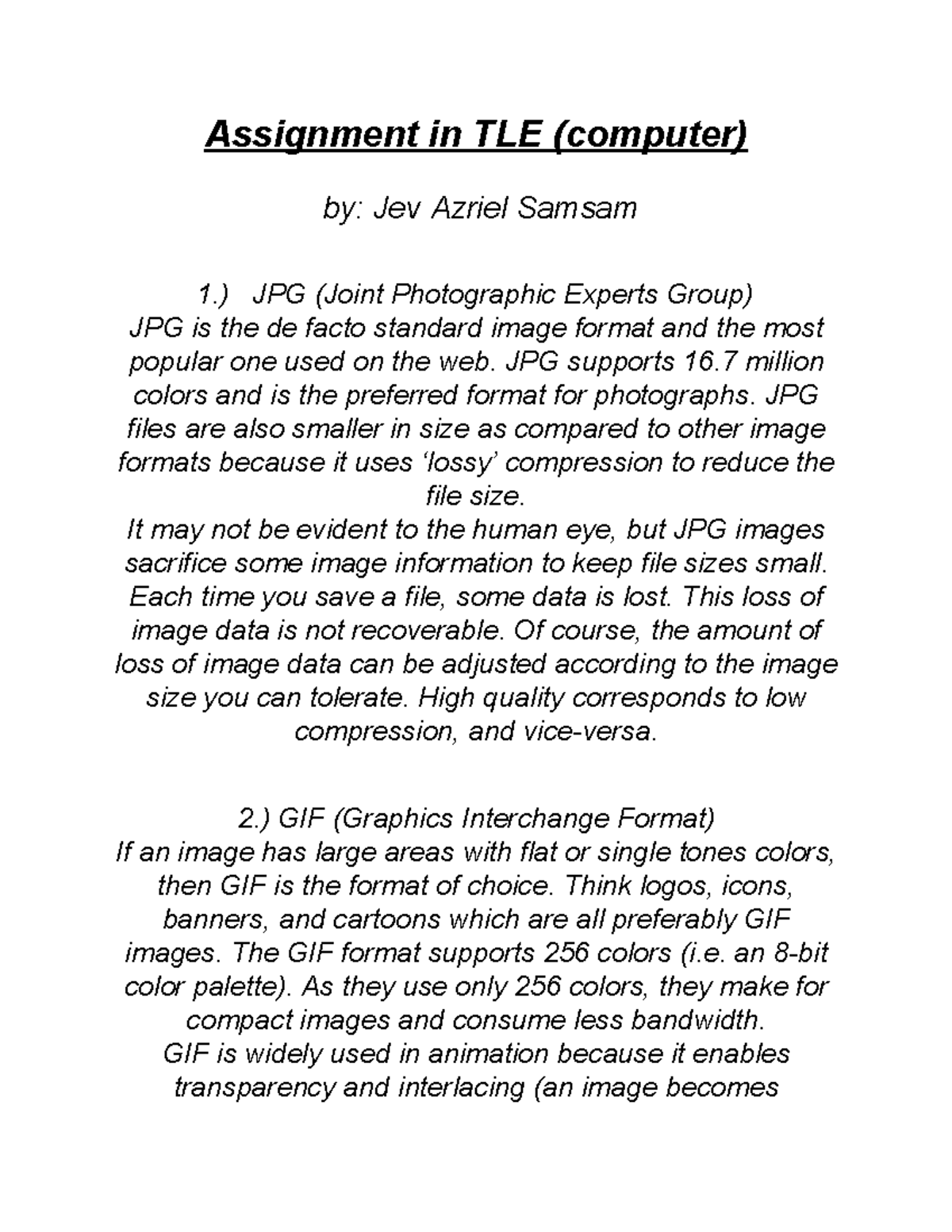 Assignment in TLE - making sure to understand the technological lecture materials - Assignment ...