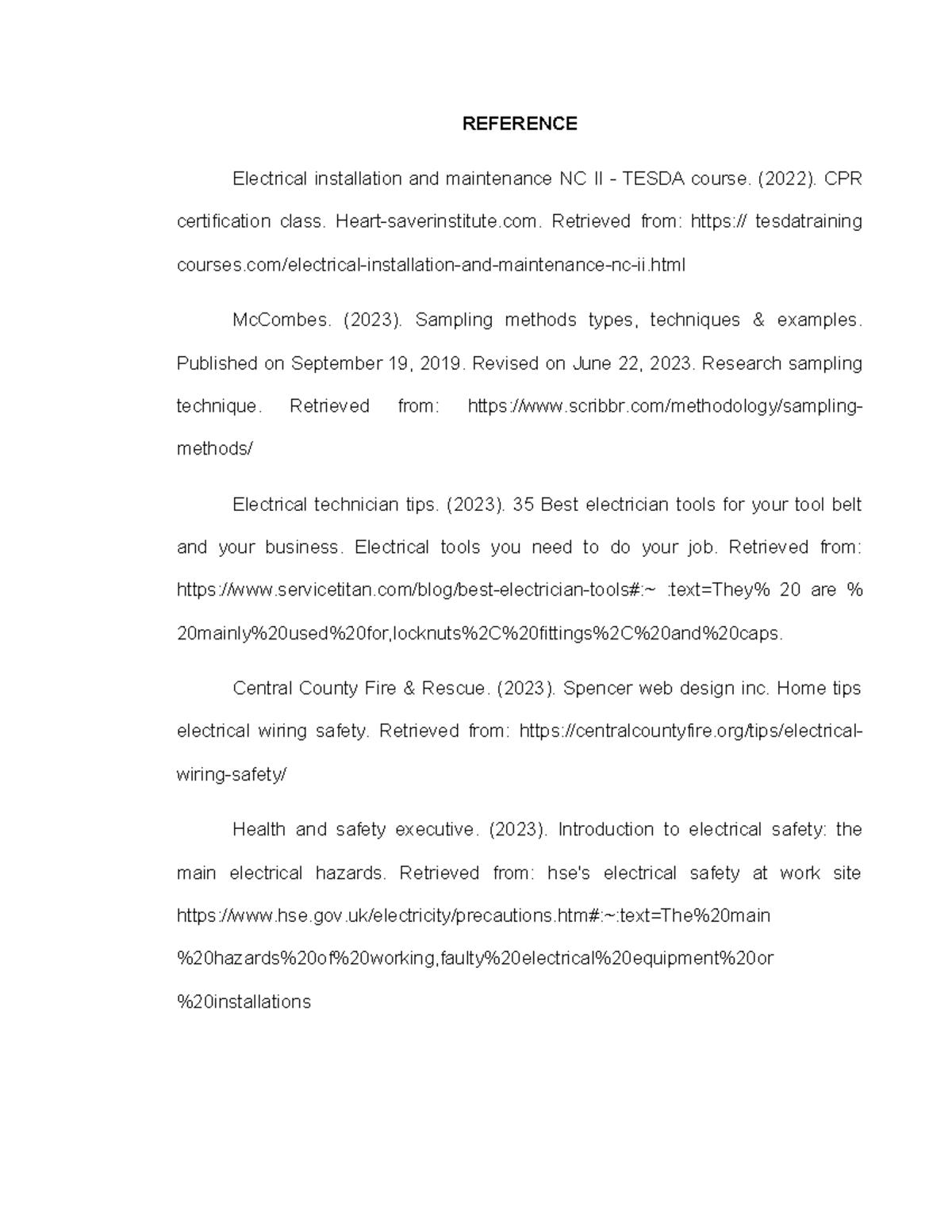 Reference - king ina mow - REFERENCE Electrical installation and ...
