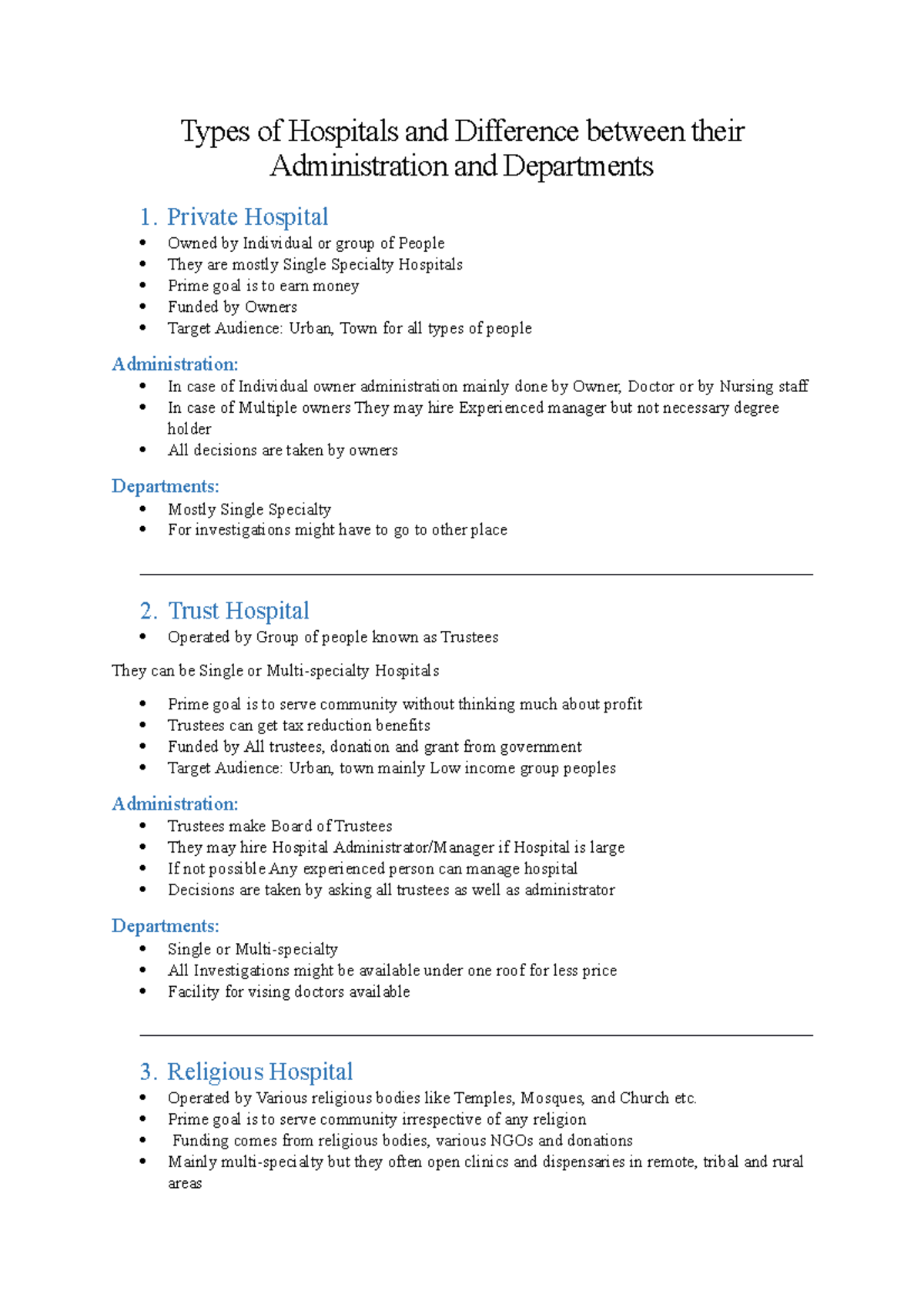 Private Hospital - Doc File - Types of Hospitals and Difference between ...