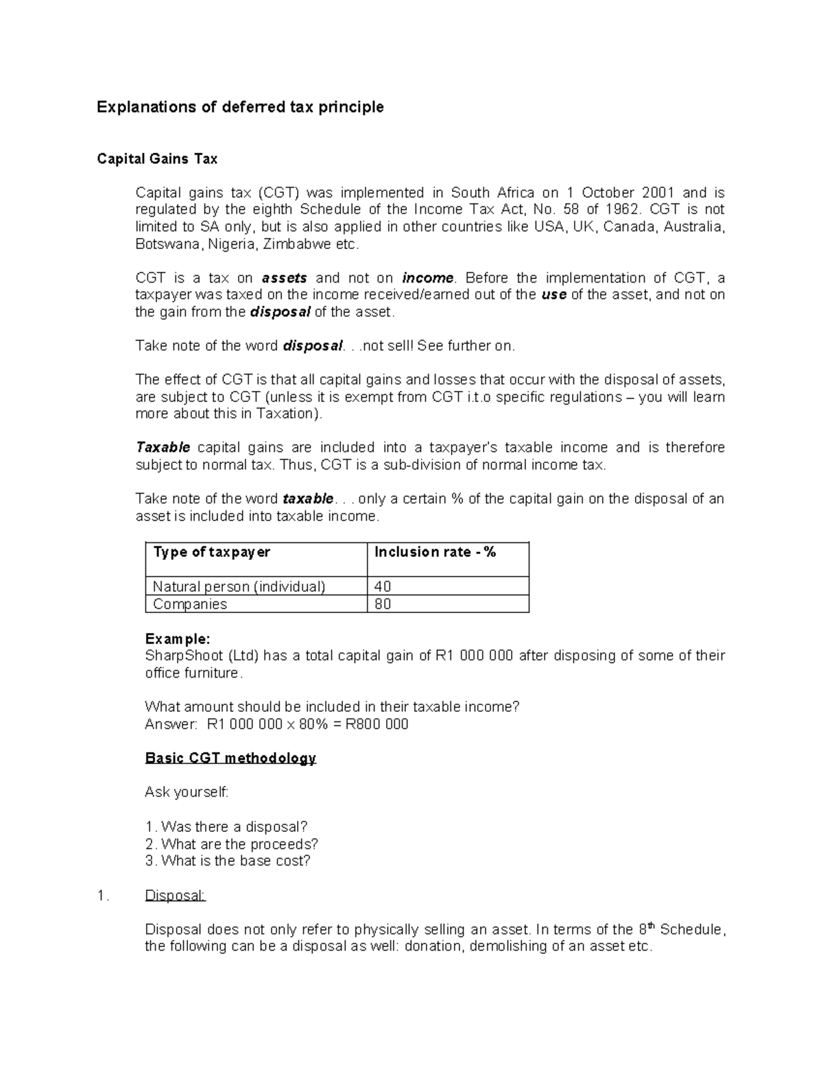 Explanations of deferred tax principles - CGT - Explanations of ...