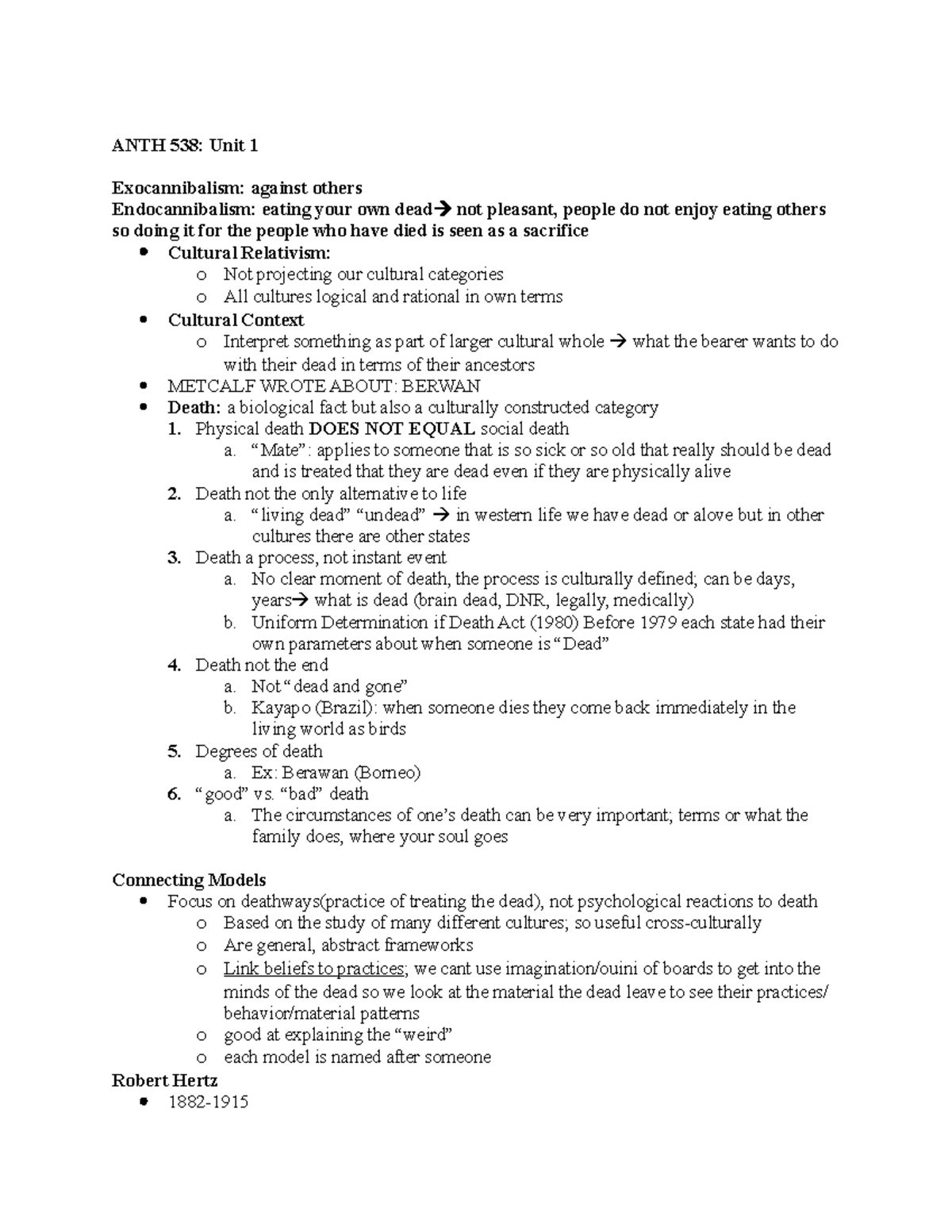 Anth 538 - MARC BERMANN - ANTH 538: Unit 1 Exocannibalism: against ...