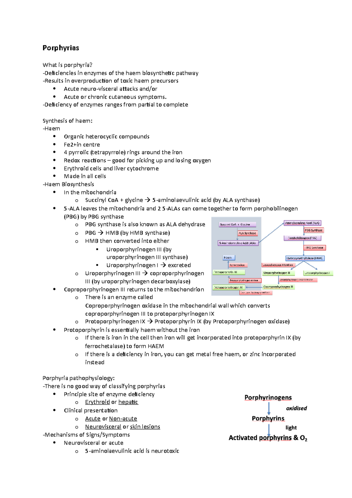 Porphyrias - Porphyrias What is porphyria? -Deficiencies in enzymes of ...