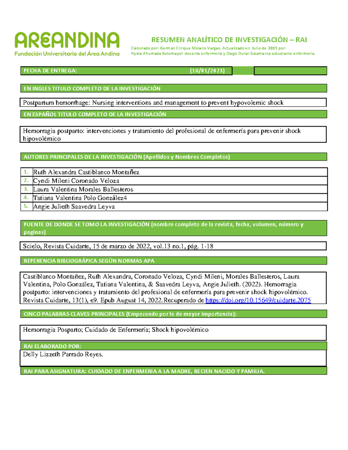 RAE Codigo ROJO - EN INGLES TITULO COMPLETO DE LA INVESTIGACIÓN EN ...