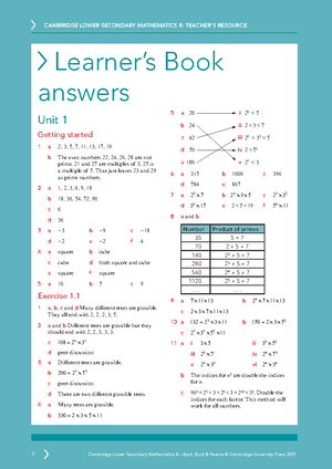 Cambridge Lower Secondary Mathematics Learners book 8 answers - Learner ...