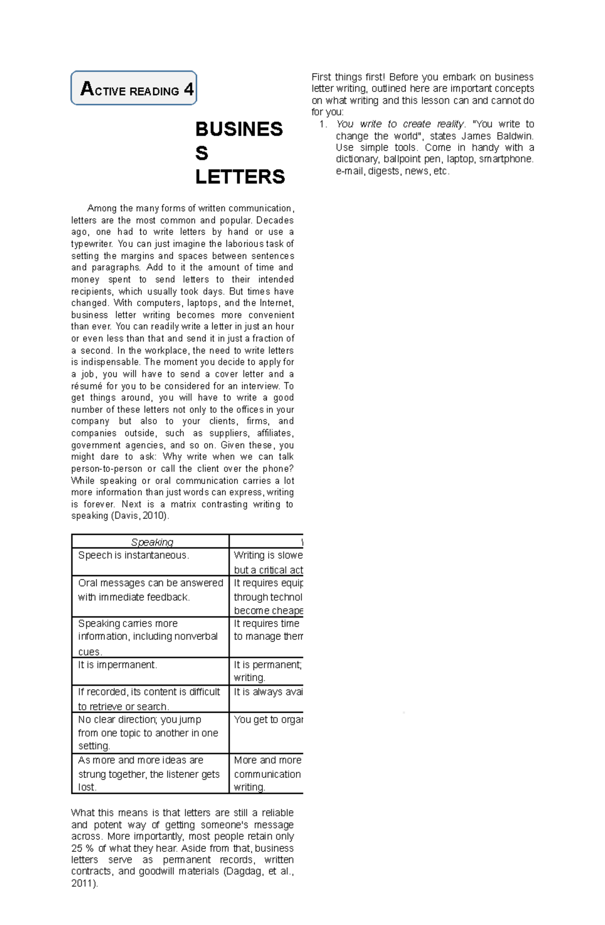 Purposive Communication- Lesson 9 - ACTIVE READING 4 BUSINES S LETTERS ...