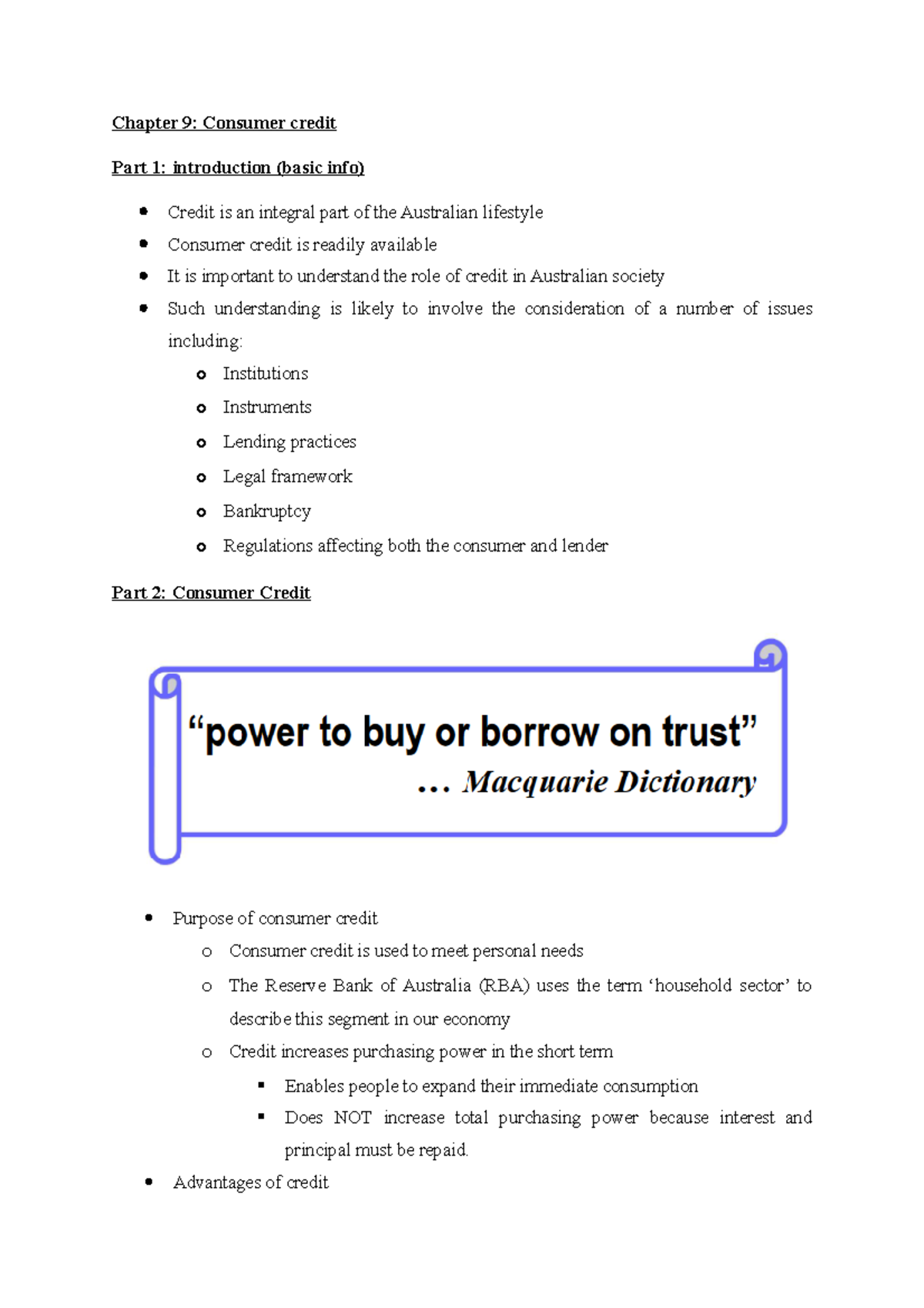 Chapter 9 - Consumer credit - Chapter 9: Consumer credit Part 1 ...