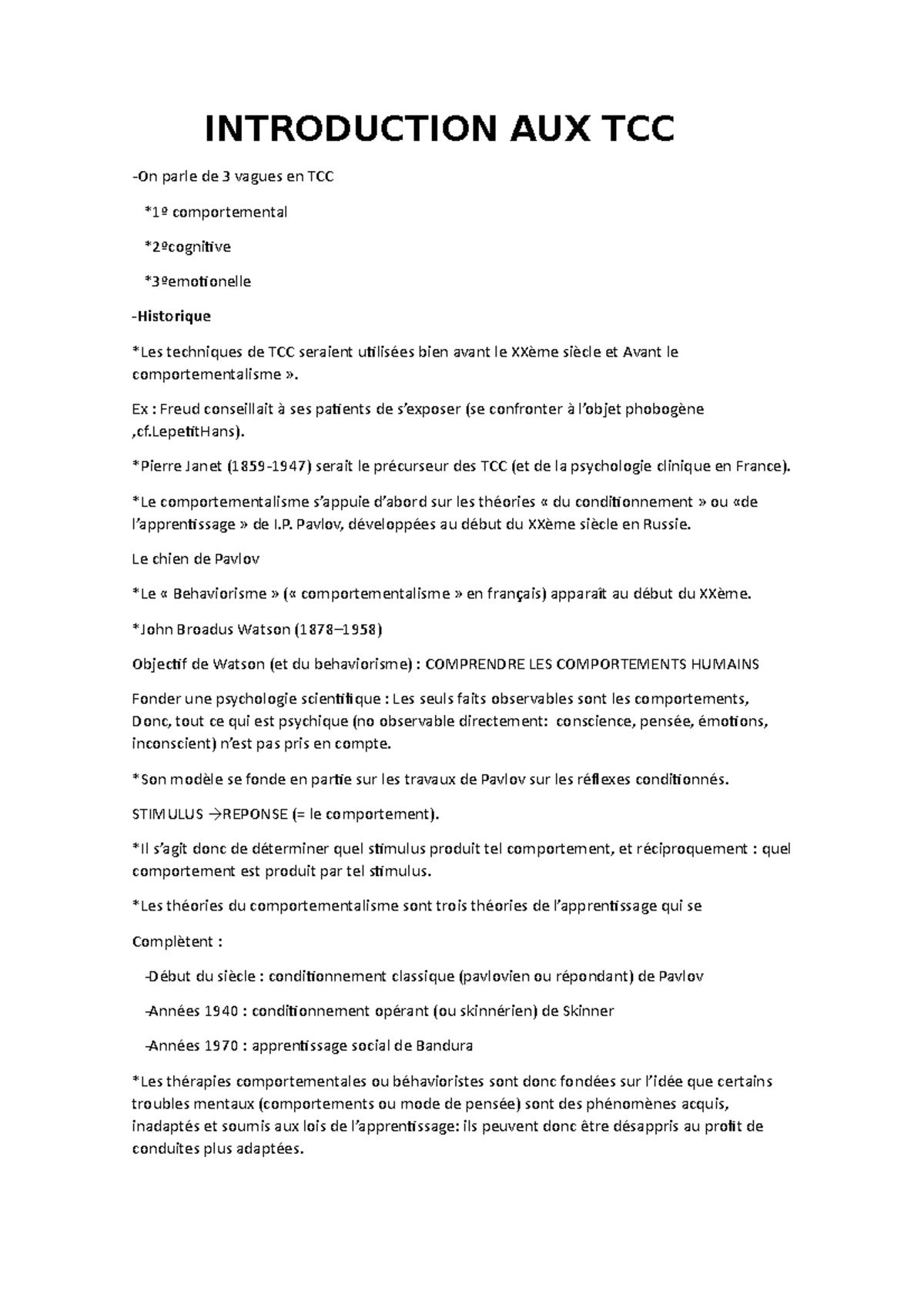 Introduction TCC Cours 1 - INTRODUCTION AUX TCC -On parle de 3 vagues en TCC *1º comportemental ...