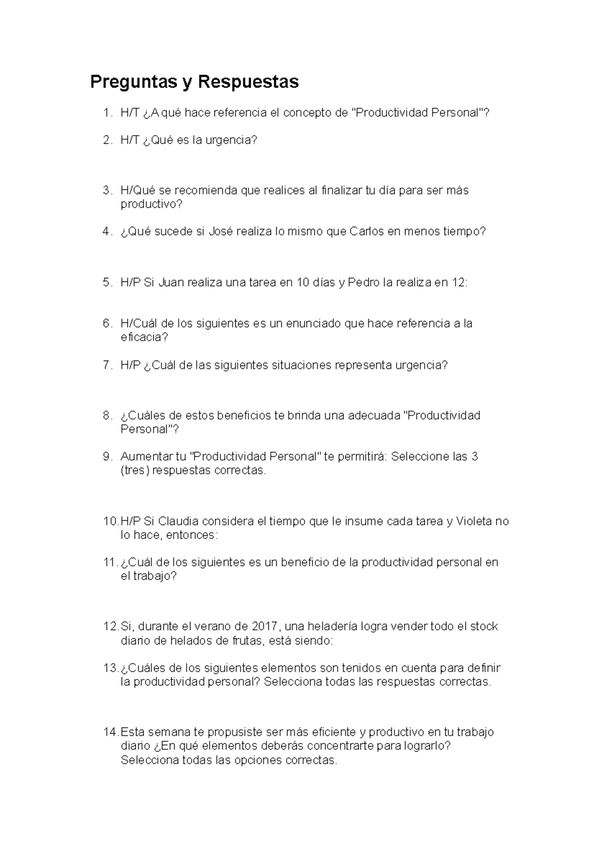 Preguntas y Respuestas. org y tiem del trab - Preguntas y Respuestas 1 ...