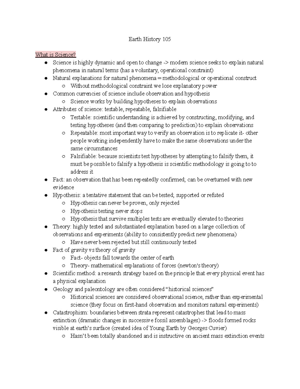 Earth History 105 - Lecture notes - Earth History 105 What is Science ...
