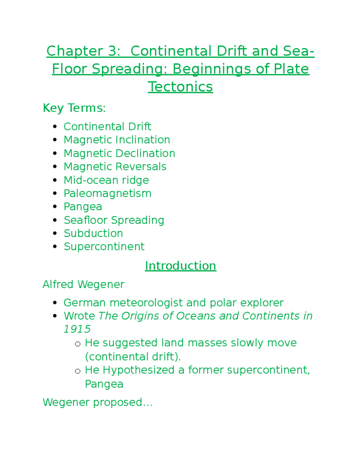 Continental Drift and sea floor spreading - Chapter 3: Continental ...