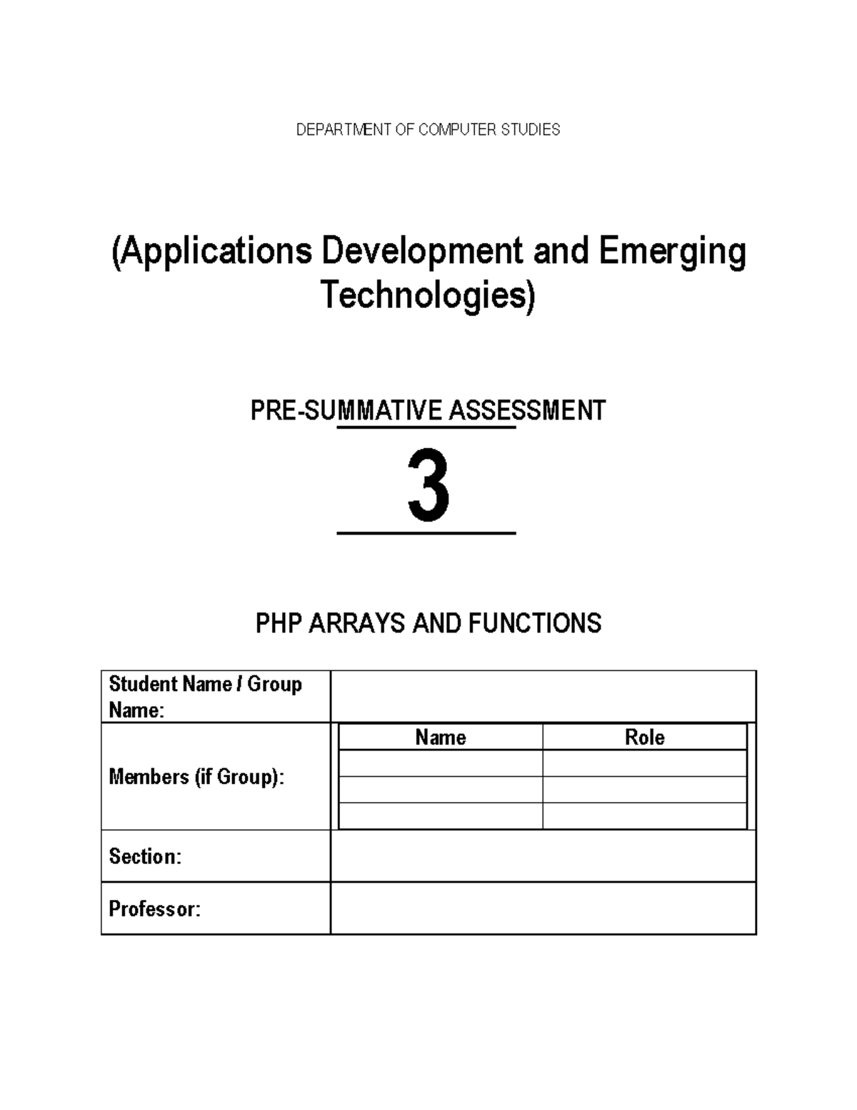 TECHNICAL 3 PYTHON - ####### DEPARTMENT OF COMPUTER STUDIES ...