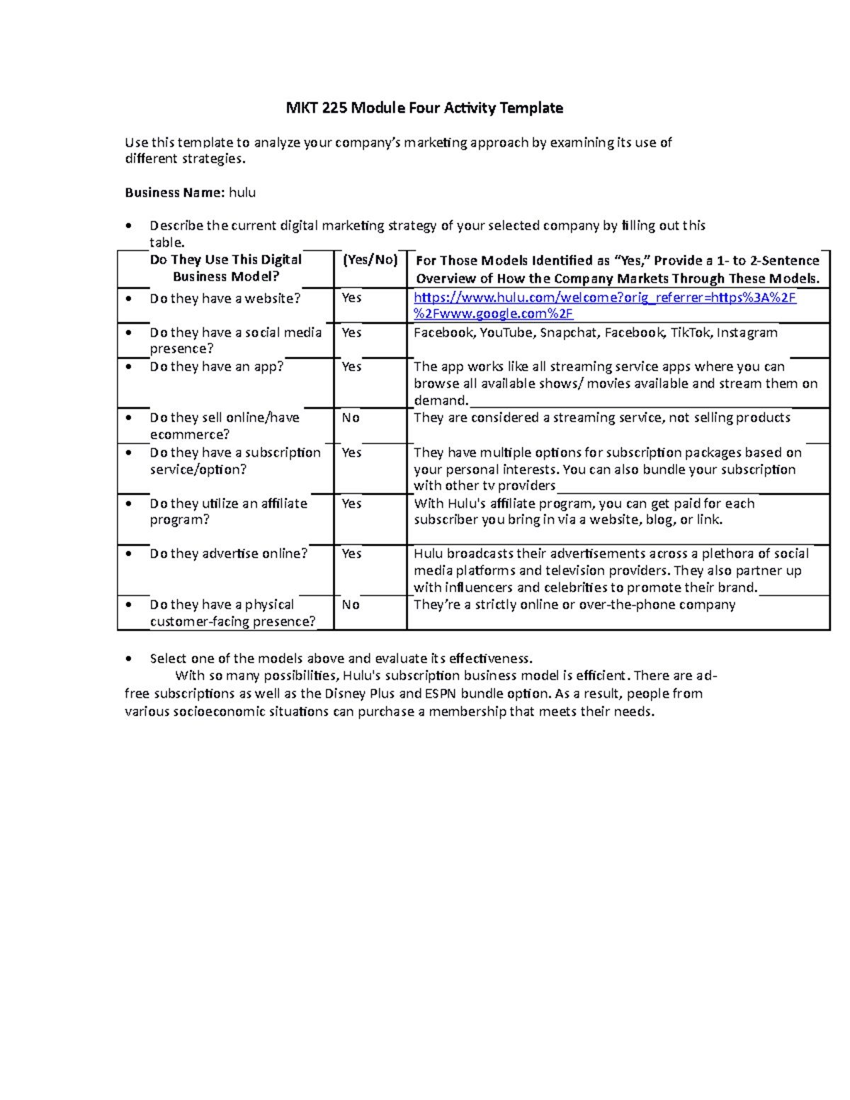 MKT 225 Module Four Activity Template - MKT-225-H7655 - SNHU - Studocu
