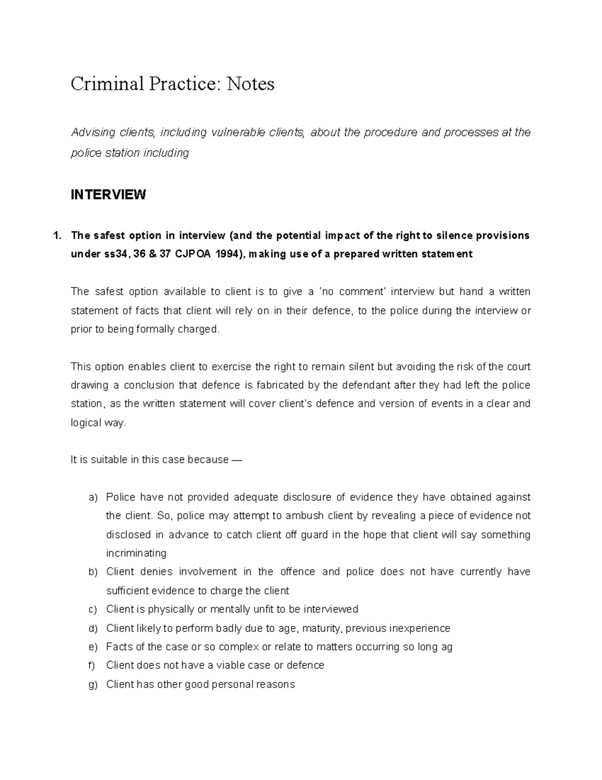 Criminal Practice Notes - Criminal Practice: Notes Advising clients ...