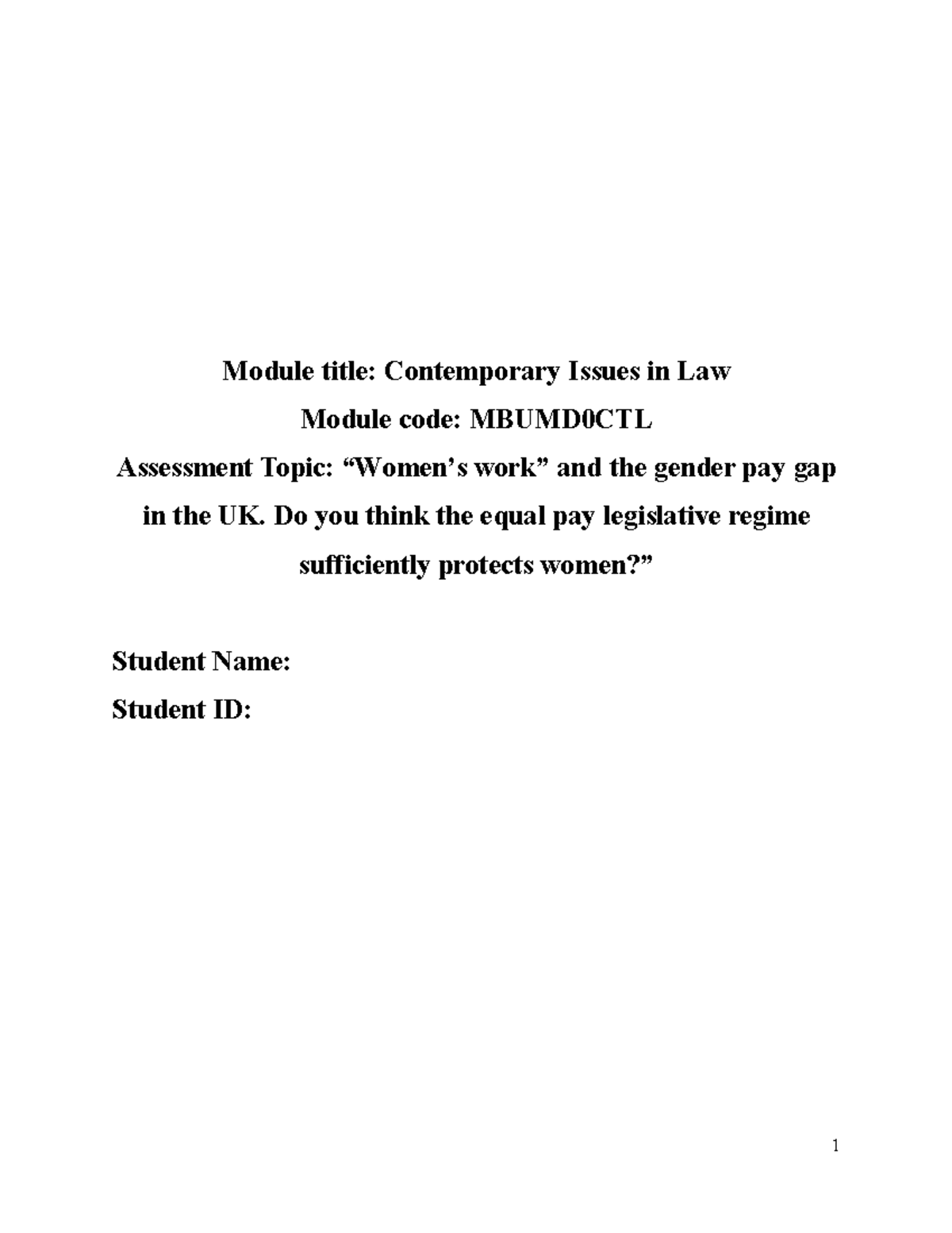 Contemporary Issues in Law - Module title: Contemporary Issues in Law ...