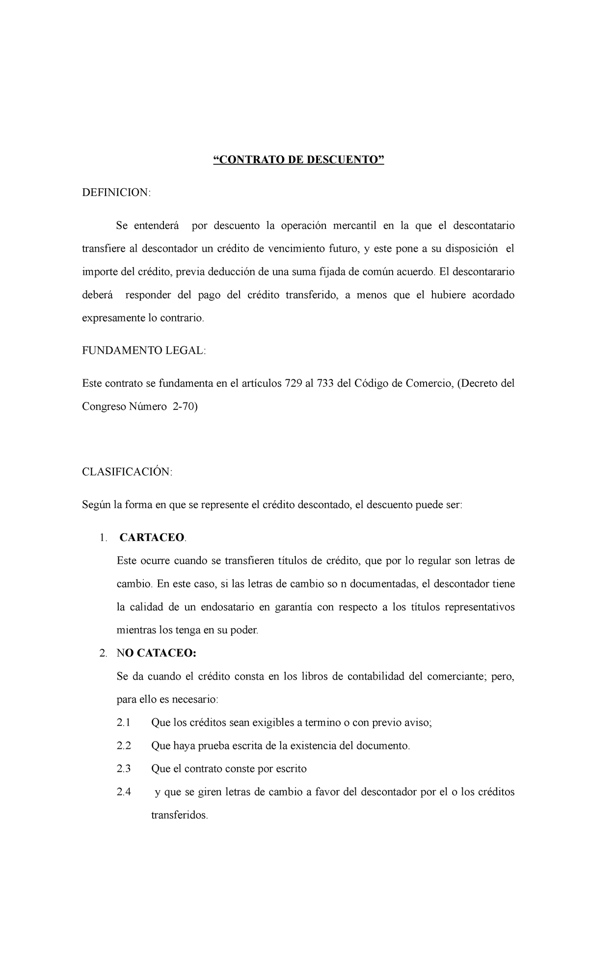 6 Contrato DE Descuento - “CONTRATO DE DESCUENTO” DEFINICION: Se ...