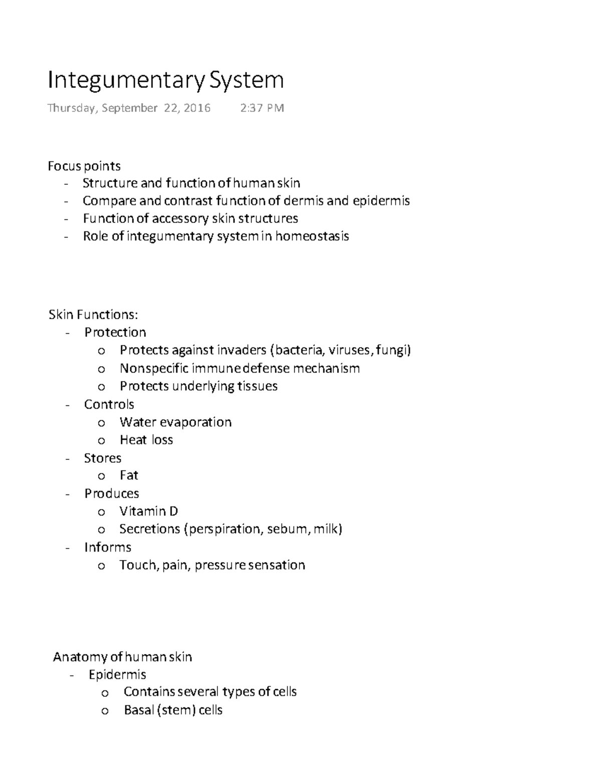 Integumentary System - Zuzana Swigonova Human body lecture notes ...