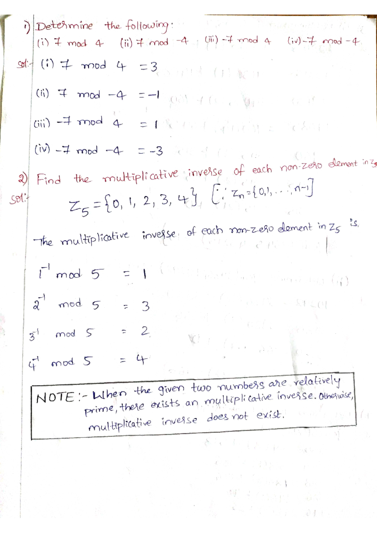 Modular Arithmetic Euclidean Algo Extended Euclidean Algo 1 Determine The Following I 7