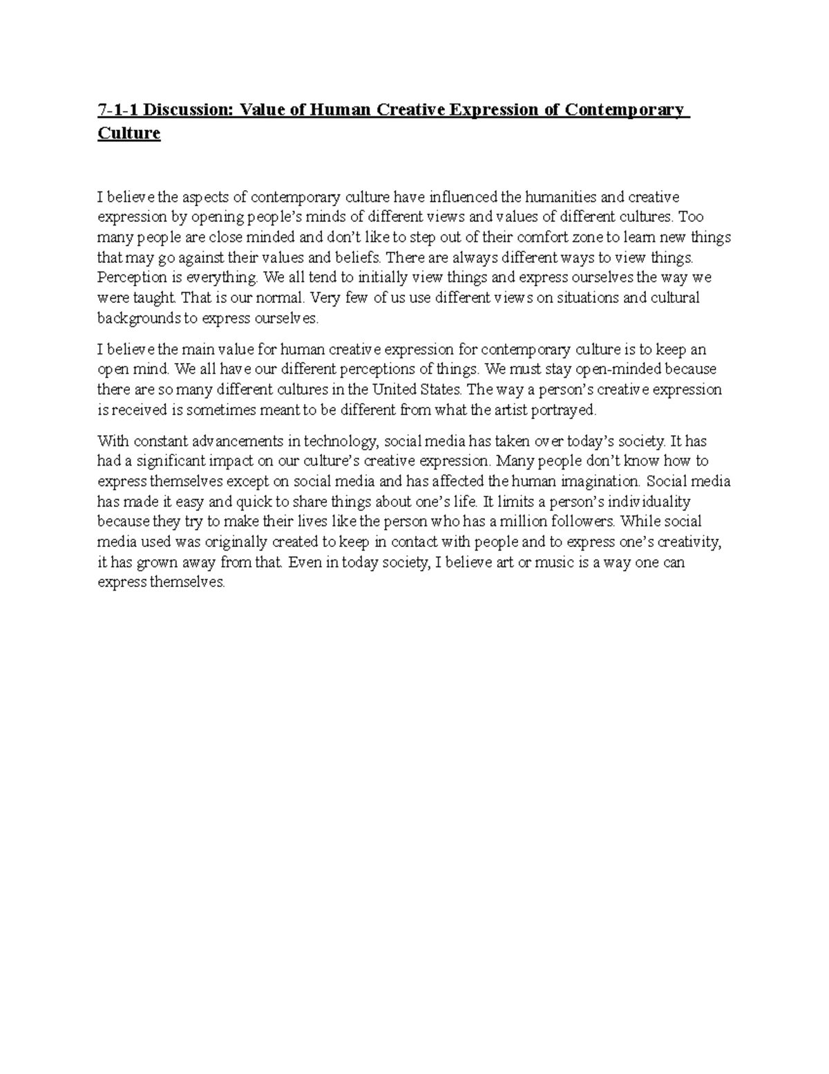 7-1-1 Discussion Value of Human Creative Expression of Contemporary ...