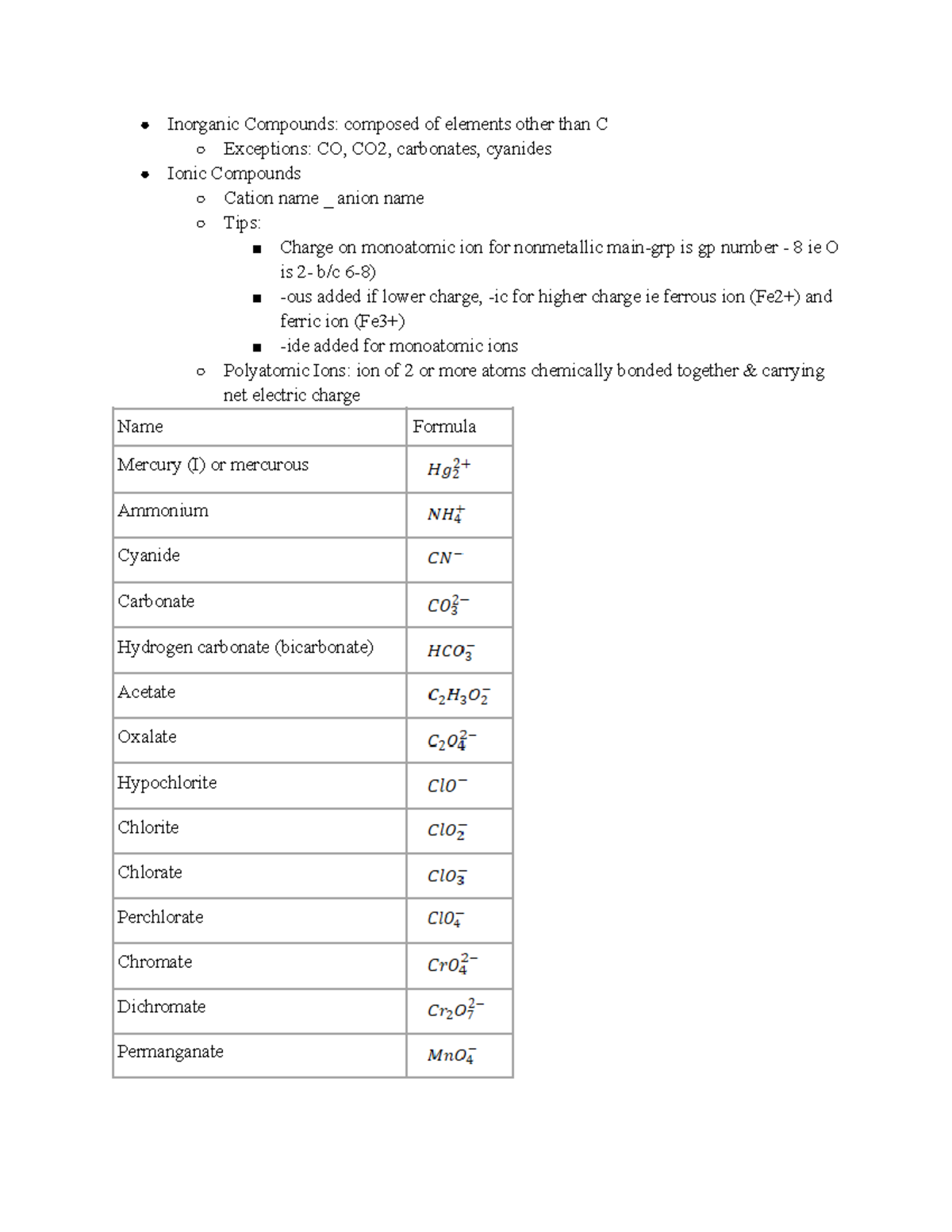 11 Naming Simple Compounds - Inorganic Compounds: composed of elements ...