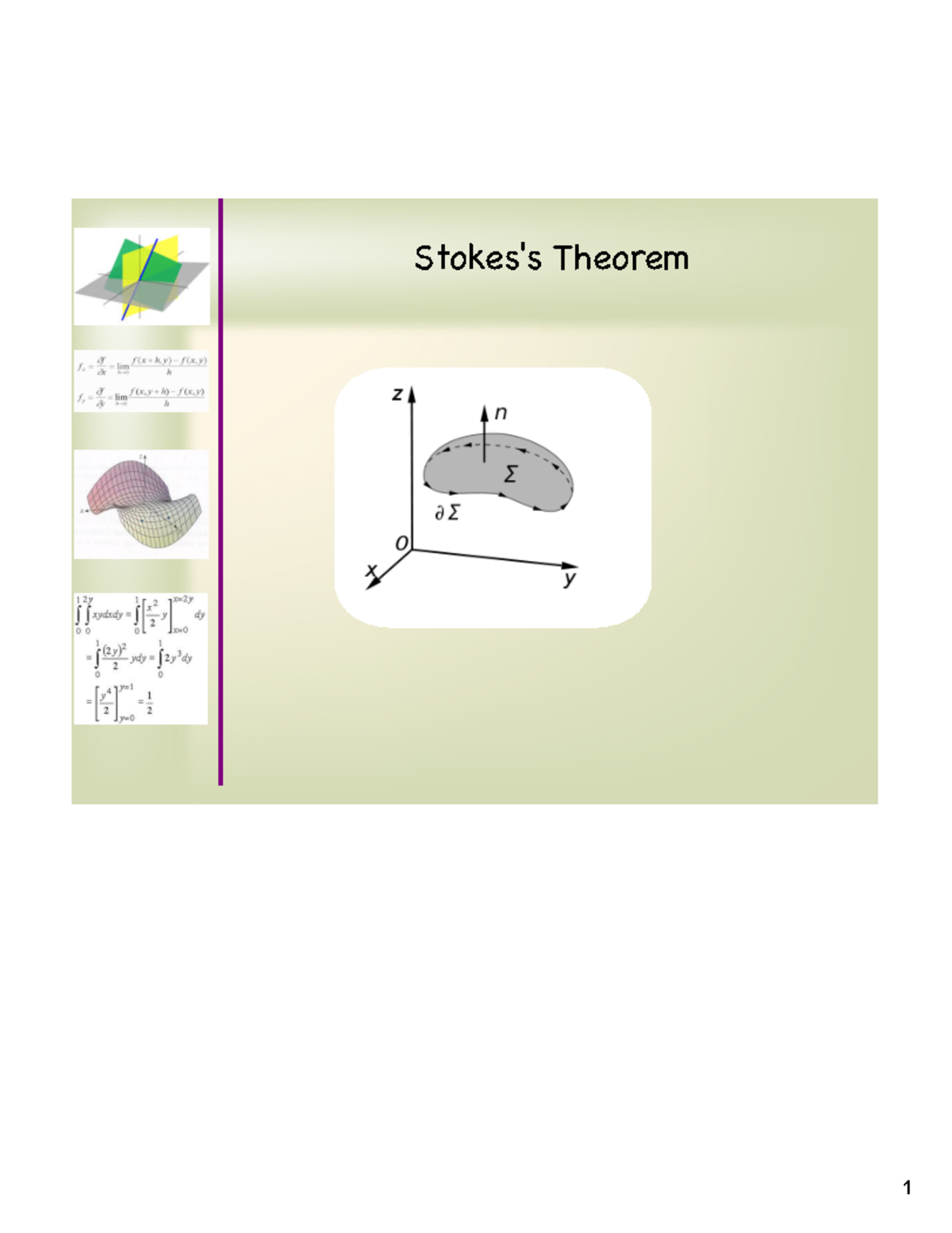 Stoke's theorem - calculus iii - Stokes's Theorem Remember this form of ...
