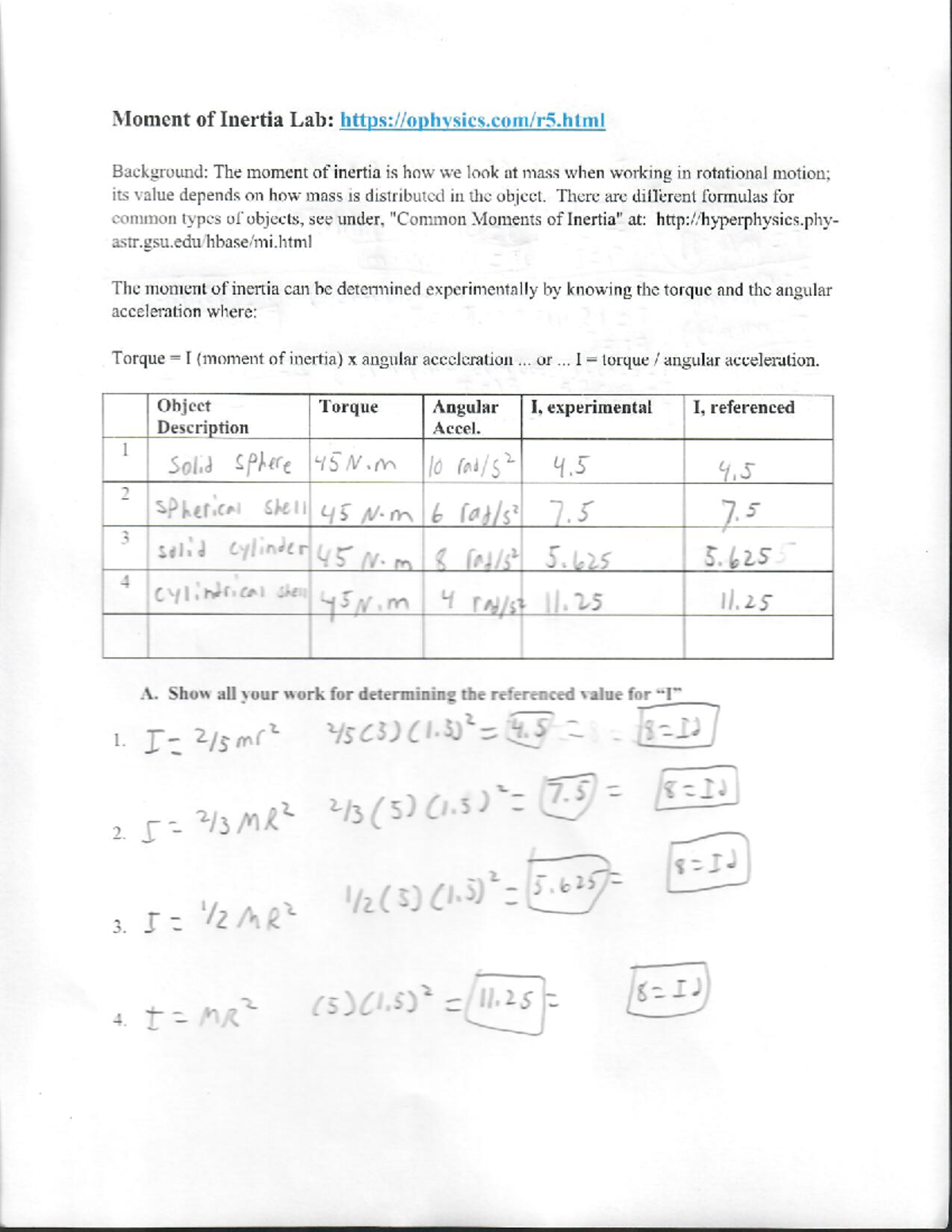 Moment of Inertia Lab 1 - PHYS 140 - Studocu