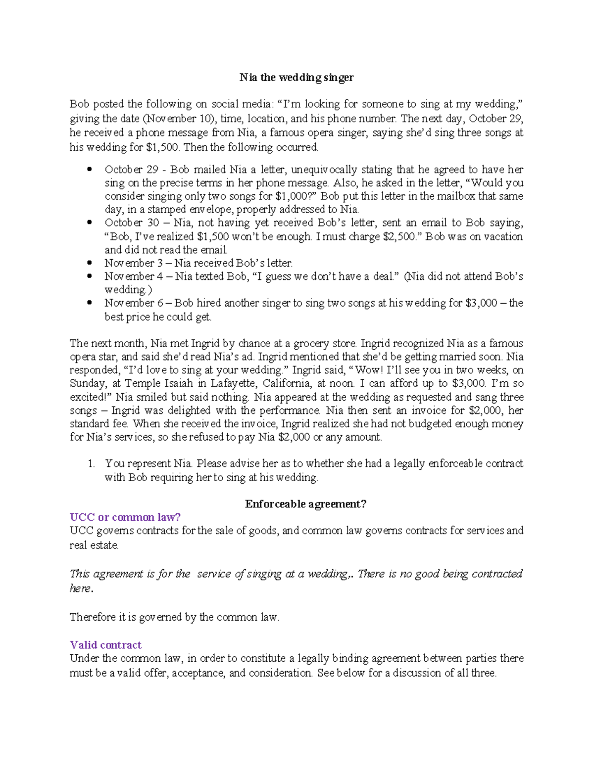 Practice Essay - Nia the wedding singer Bob posted the following on ...