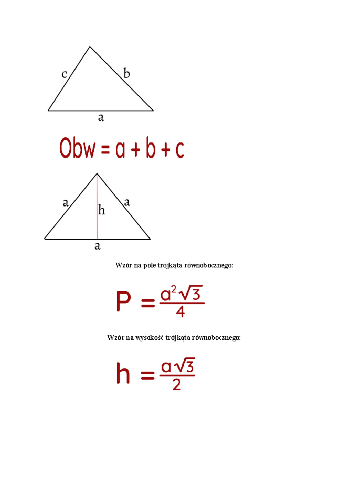 Wzór na pole trójkąta równobocznego - Matematyka - Wzór na pole trójkąta równobocznego: Wzór na ...