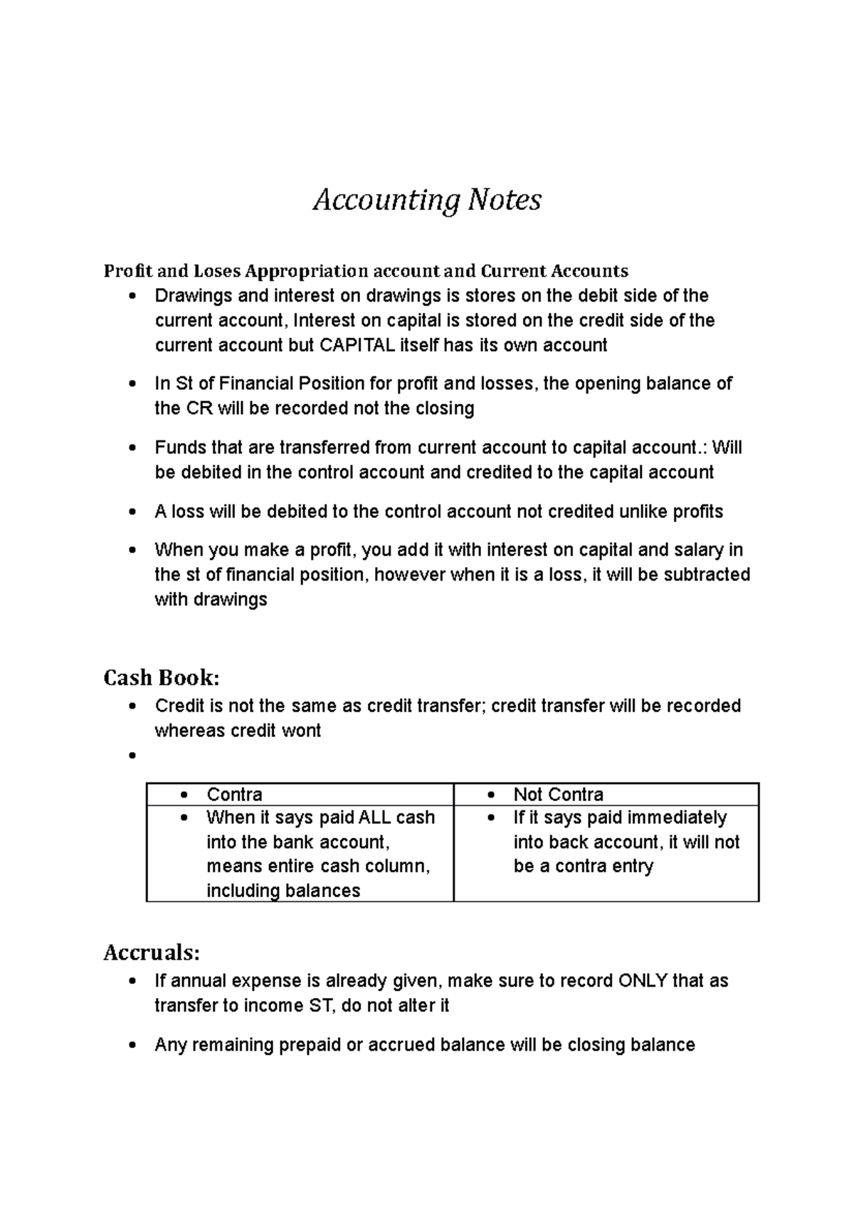 Accounting Notes - Accounting Notes Profit and Loses Appropriation ...