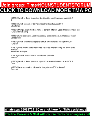 TMA CIT832 TMA2 - Telegram group: T/BBCNOUN [CIT832] A _______ is responsible of ensuring ...