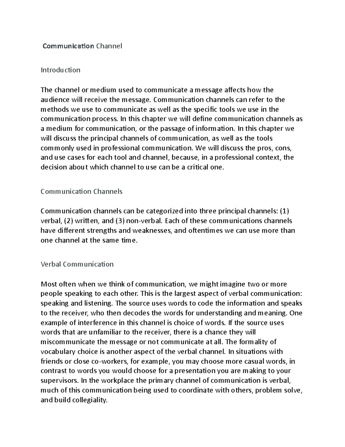 Channels of communication - Communication Channel Introduction The ...