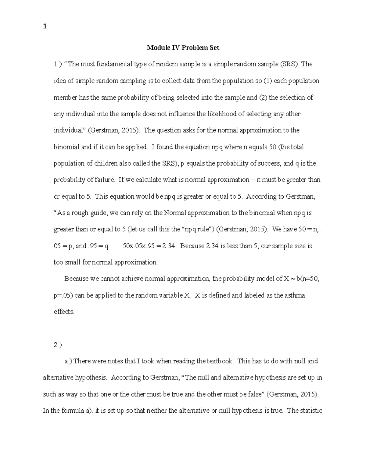 Module IV Problem Set - ) “The most fundamental type of random sample ...